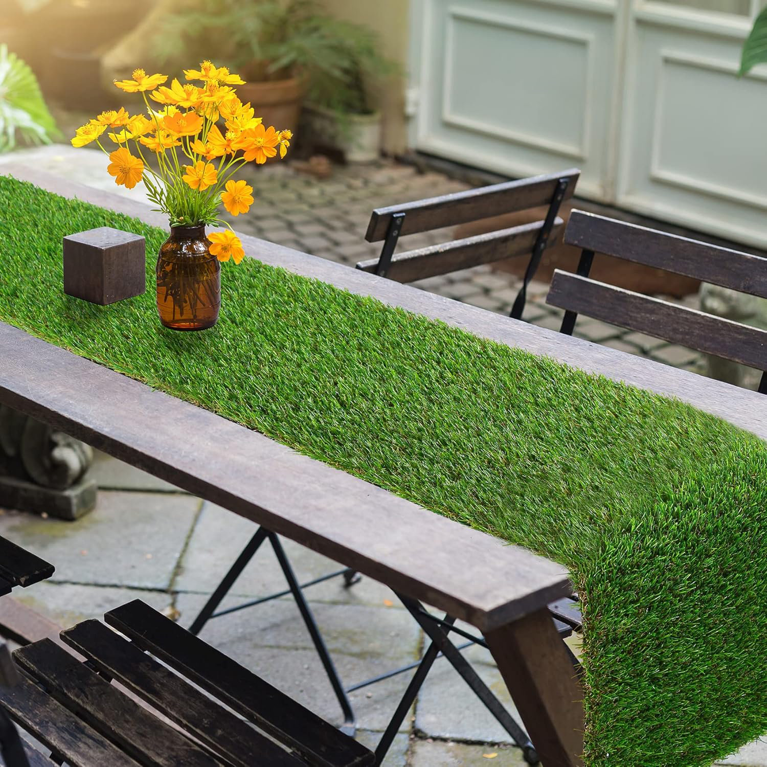 Zeki Shoggy Artificial Grass Table Runner, Greenery Faux Turf Table ...