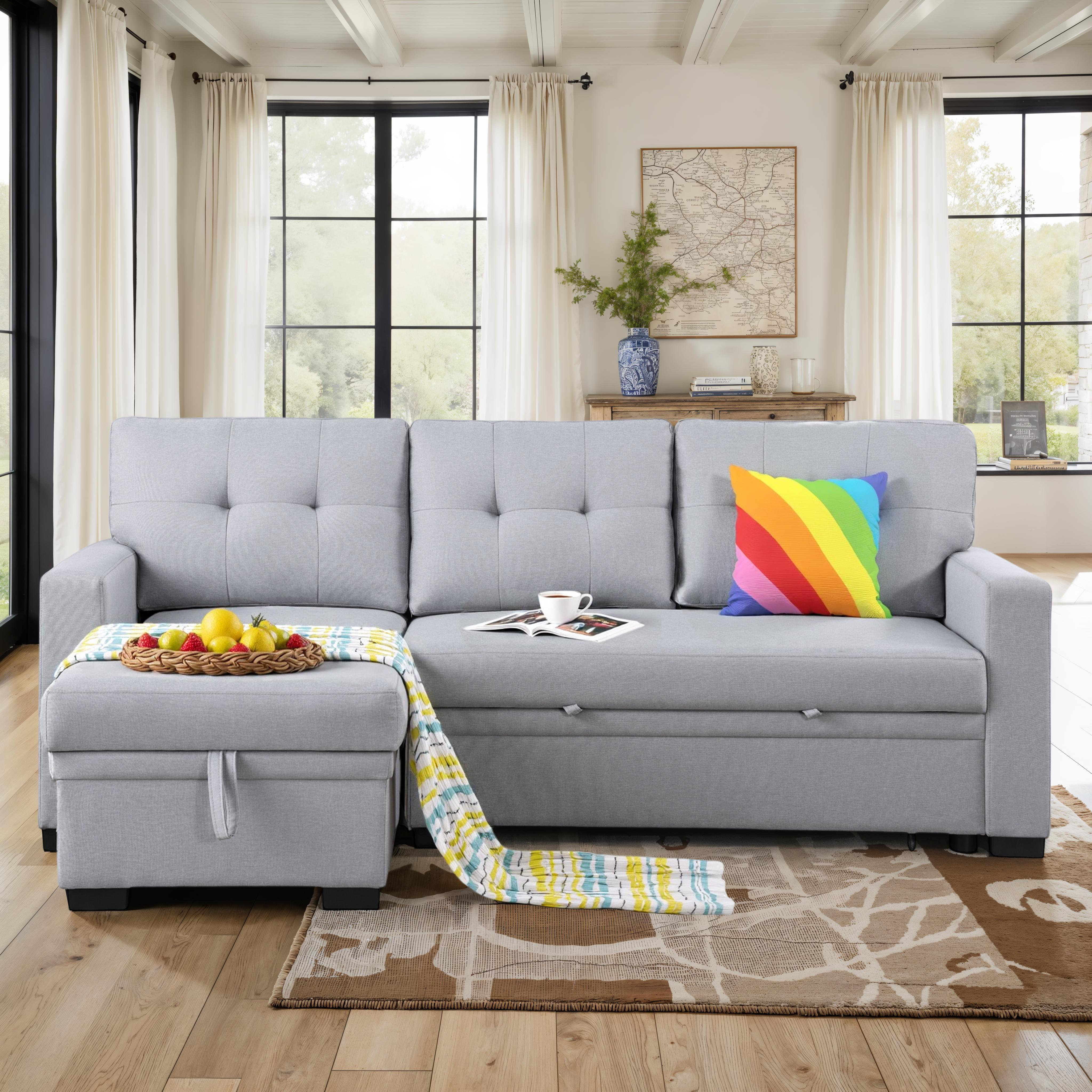 Ebern Designs Elegant L-Shaped Sectional Sofa with Pull-Out Sleeper ...