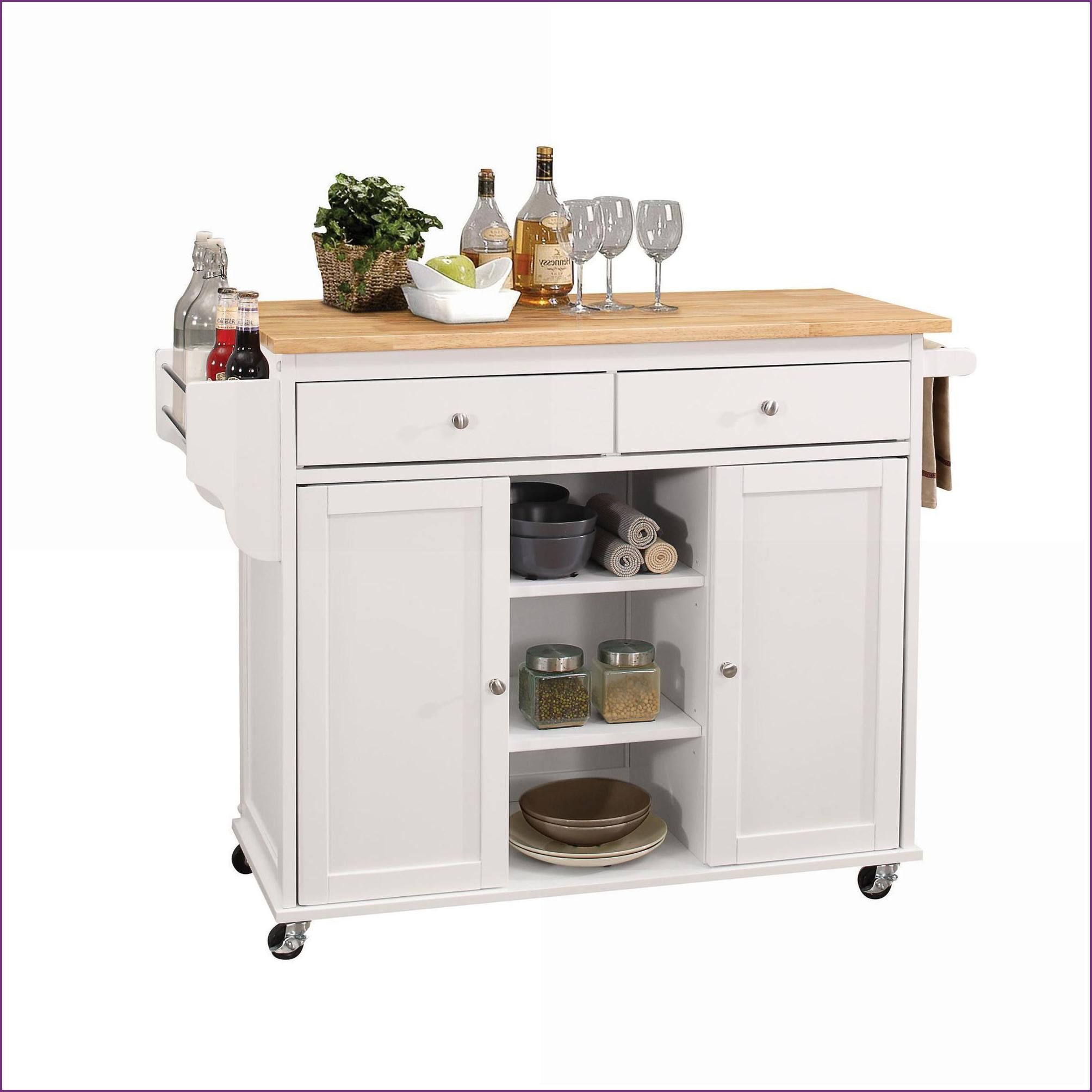 Latitude Run® Kitchen Cart with Natural Wood Top & White Finish | 2 ...
