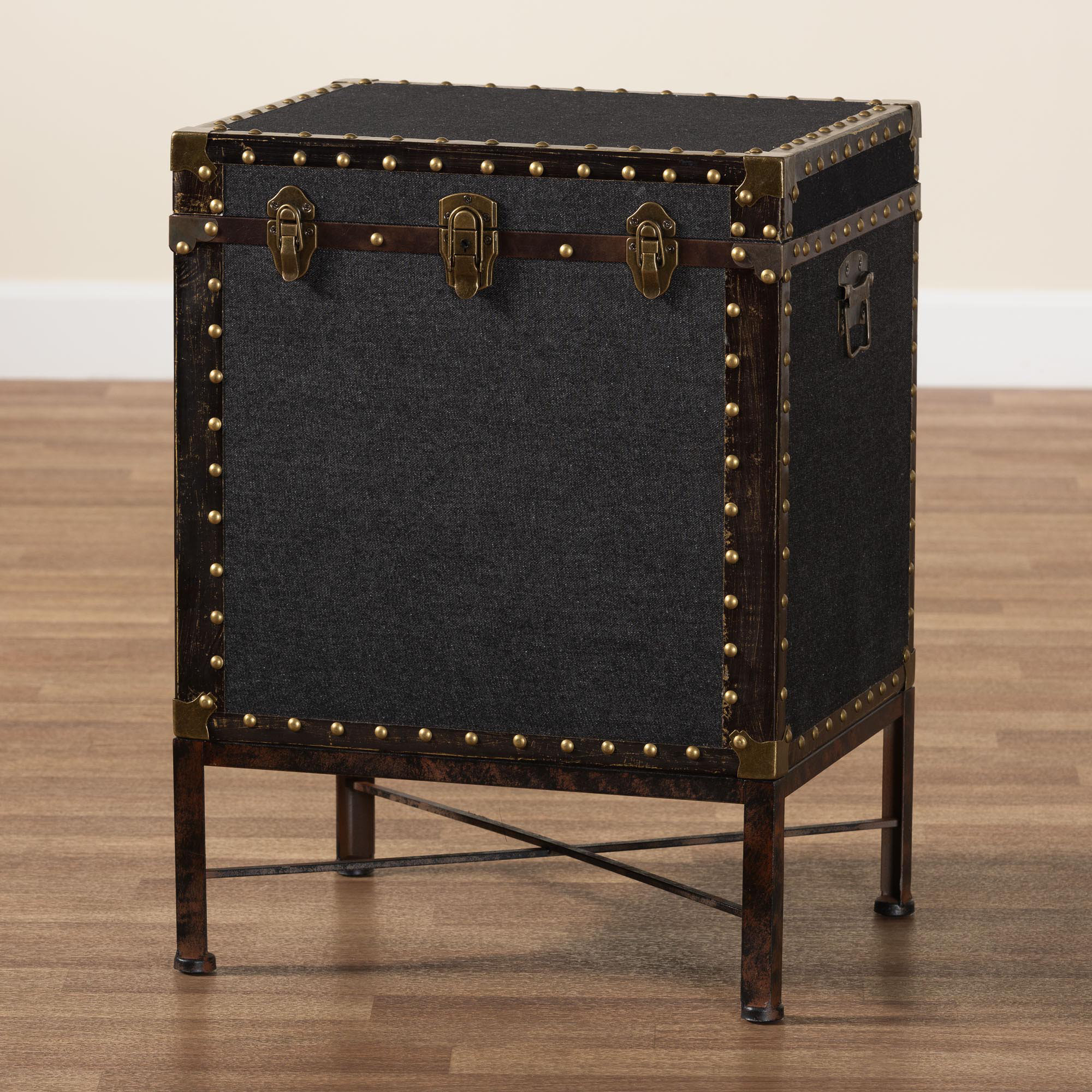 Williston Forge Baxton Studio Laura Vintage Black Canvas Lift-Top Trunk ...