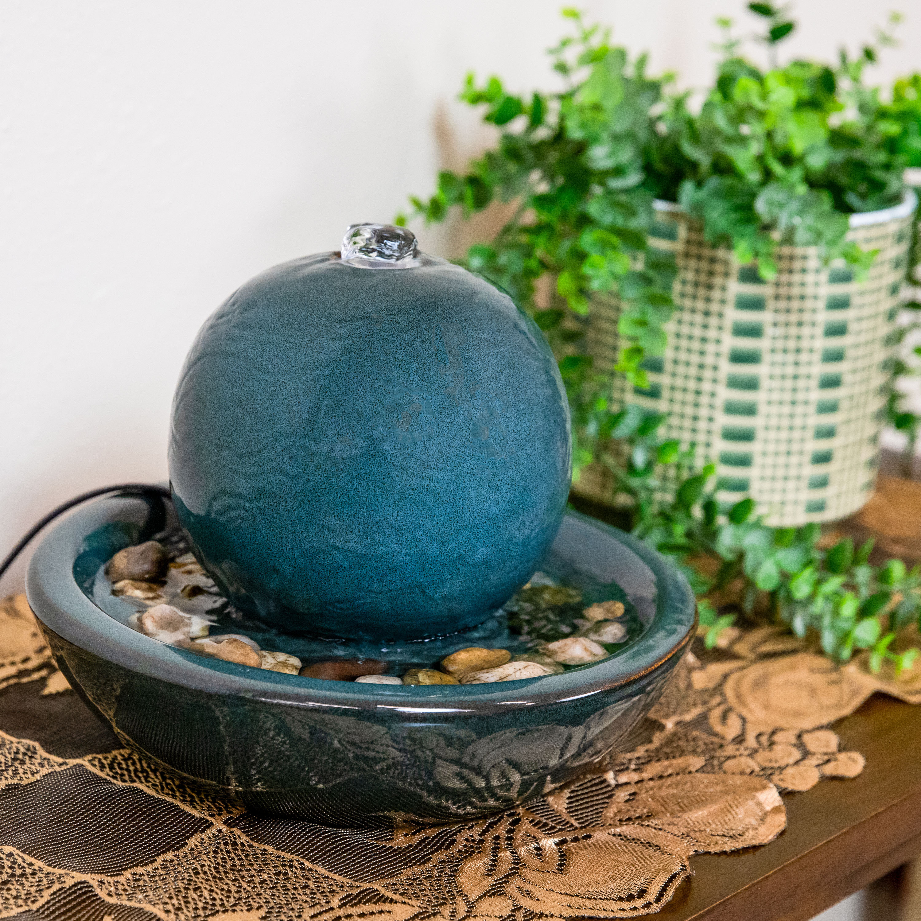 World Menagerie Donlon Modern Ceramic Tabletop Water Fountain with Orb ...