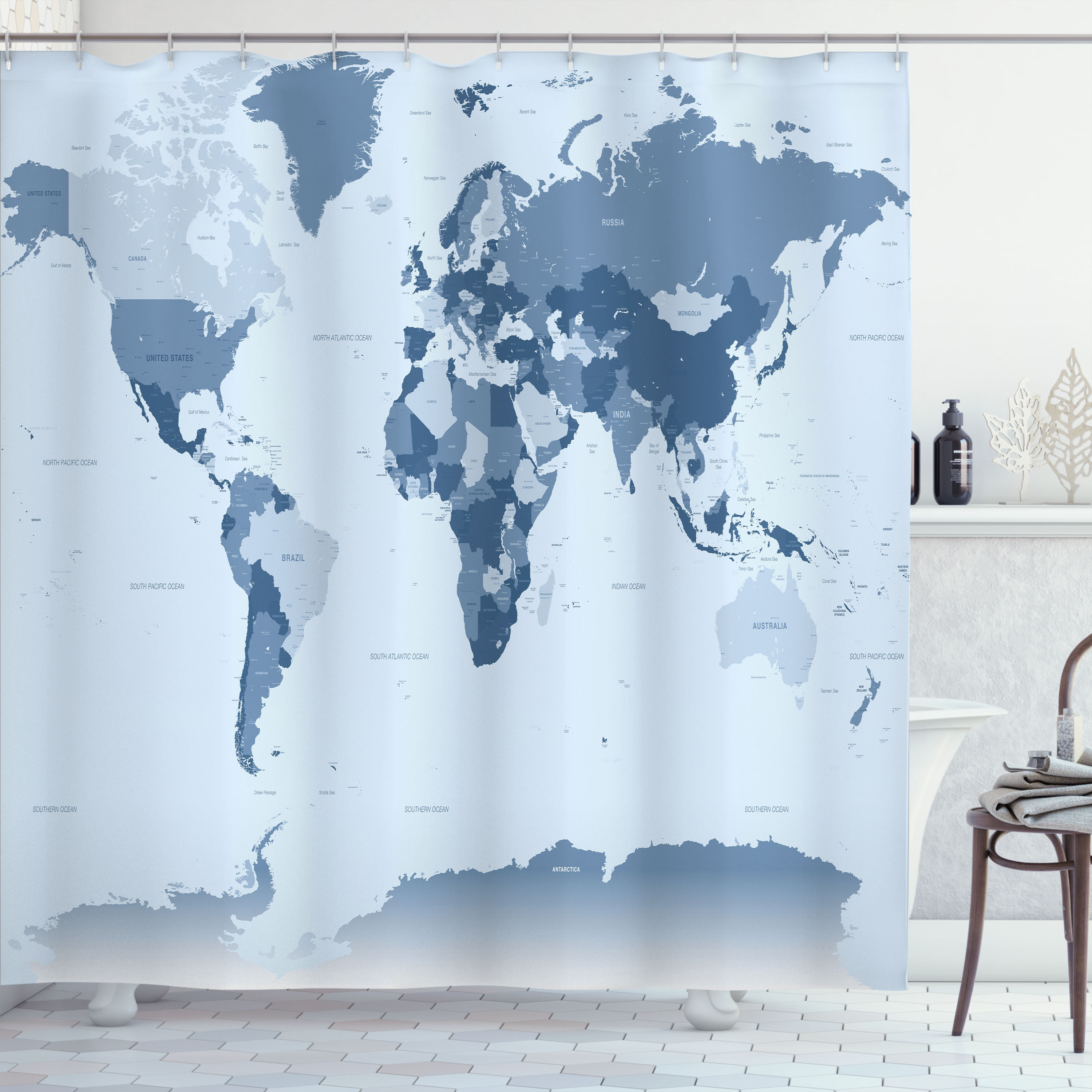 Ambesonne Earth Shower Curtain World Map Print Capital City | Wayfair