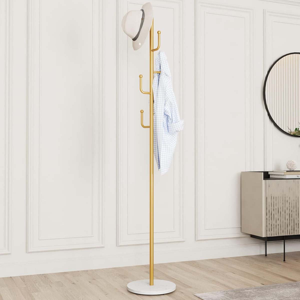 Mercer41 Gold Coat Rack, Free-Standing Small Modern Coat Stand Tree ...