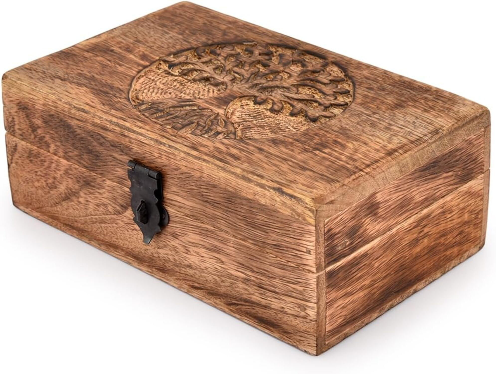 August Grove® Flame-Finished Mango Wood Jewelry Box, Hand-Carved With A ...