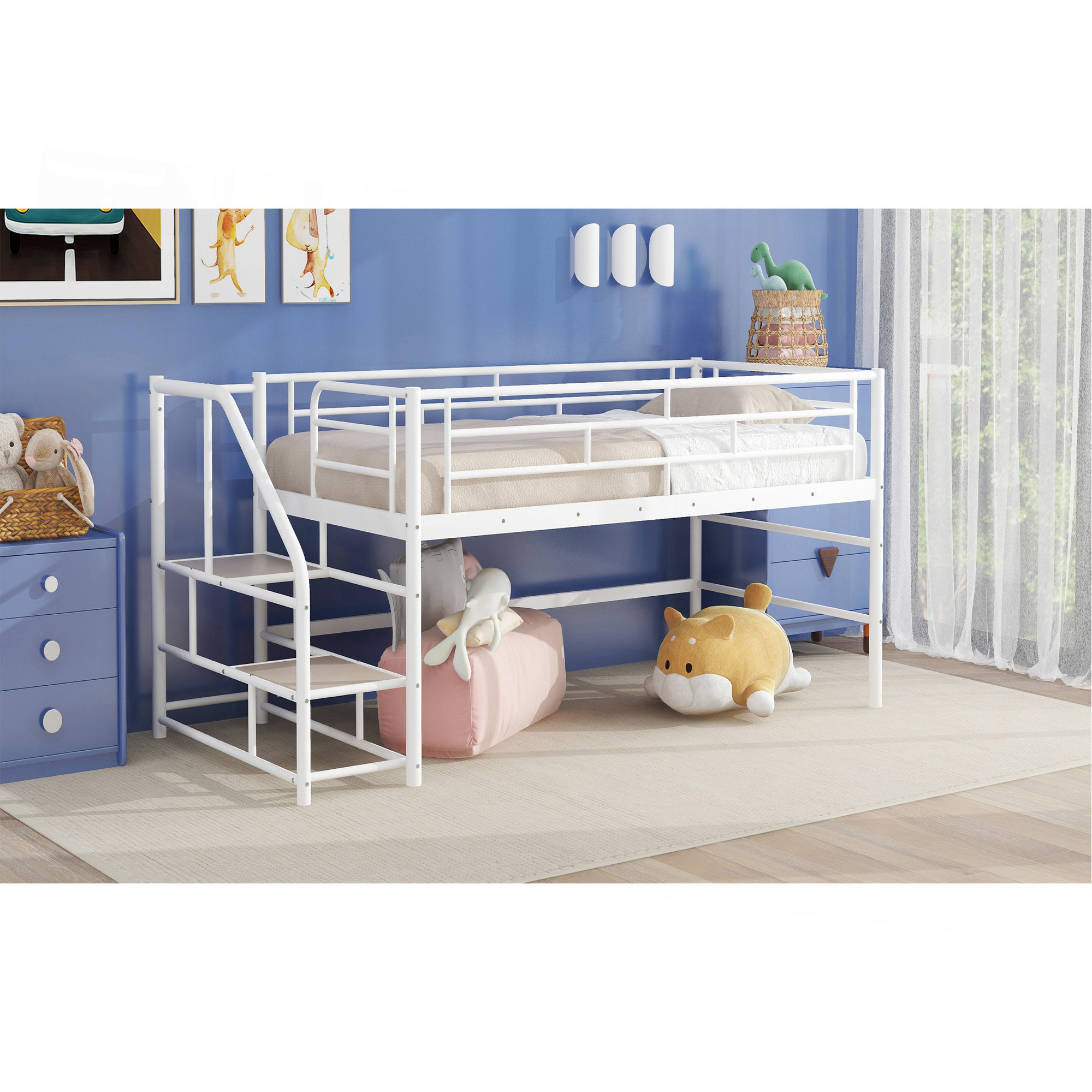 Mason & Marbles Mid Loft Bed With Storage Stairs, Twin, White - Wayfair ...
