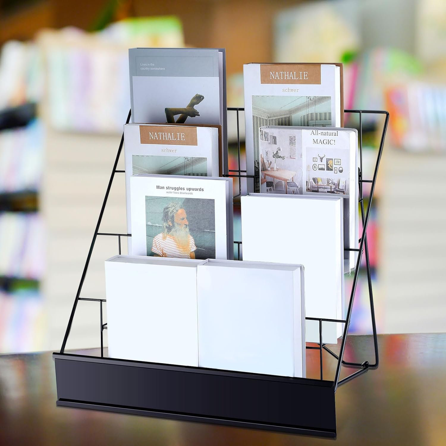 Rebrilliant Book Display Rack 4-Tiered Book Display Stand 18" Wire Rack ...