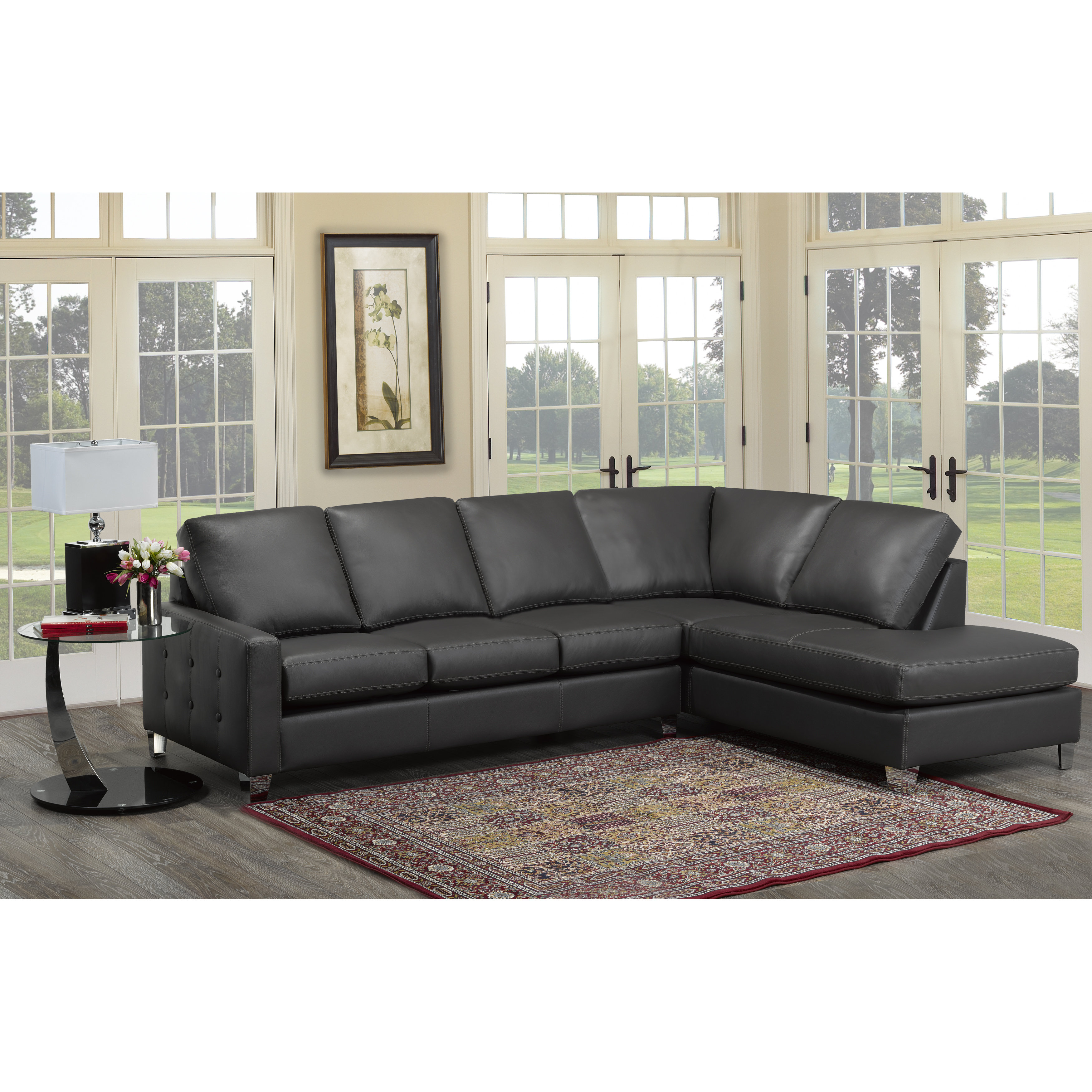 Orren Ellis Preesall 107" Wide Genuine Leather Right Hand Facing Sofa ...