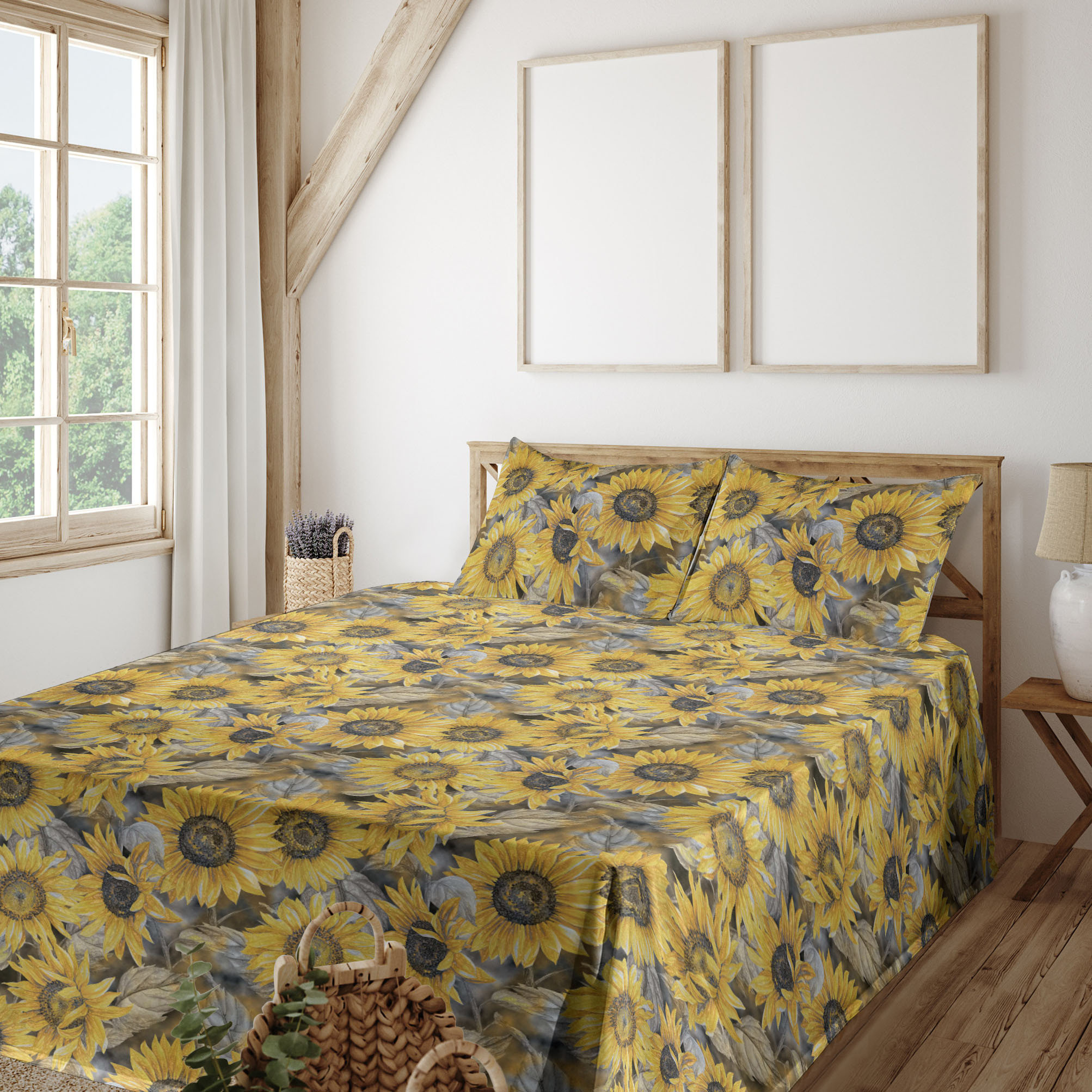 Ambesonne Sunflower Sheet Set Vintage Botanical Floral Earth Yellow and ...