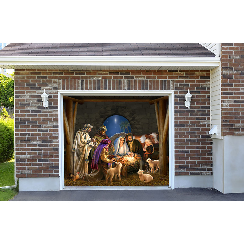 The Holiday Aisle® Christmas Nativity Scene Garage Door Mural & Reviews ...