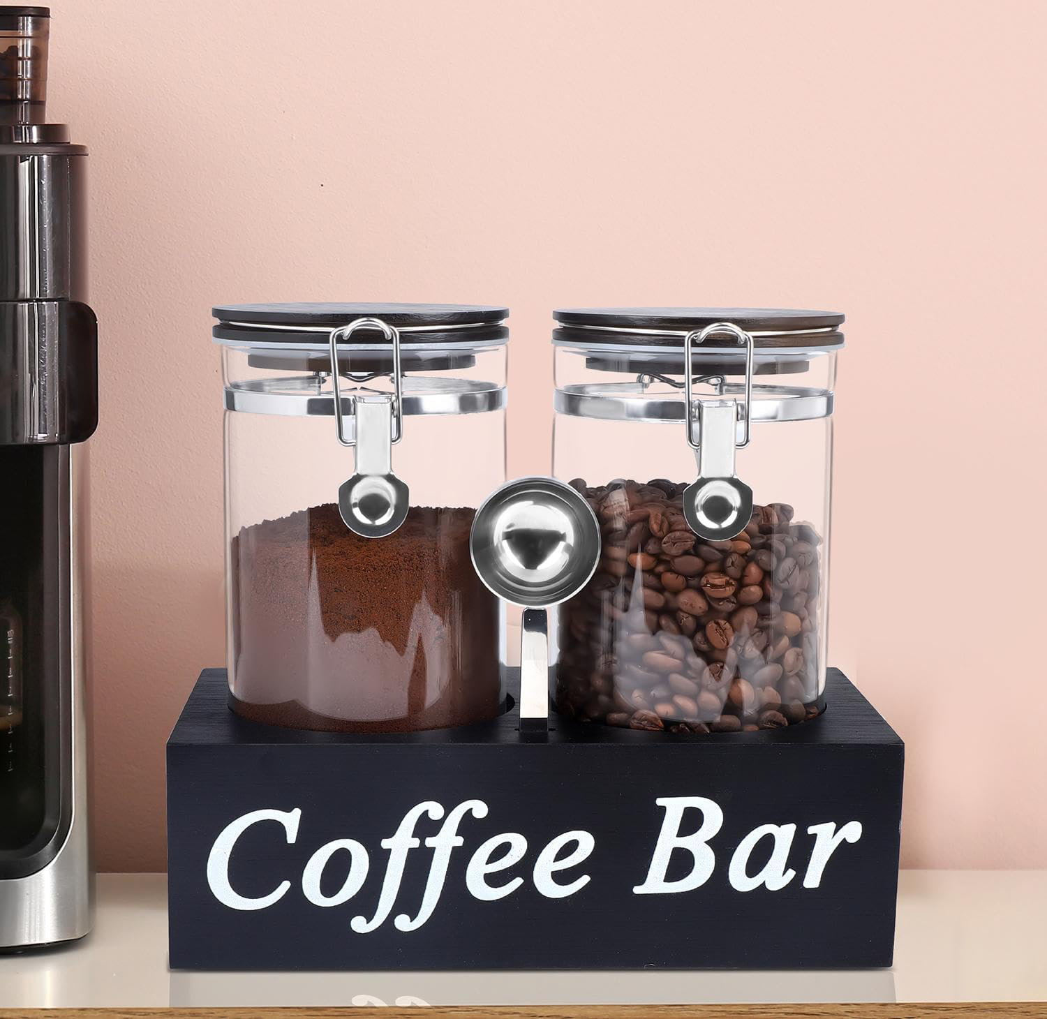Gracie Oaks 2PCS Glass Coffee Containers With Shelf 54 Oz Coffee ...