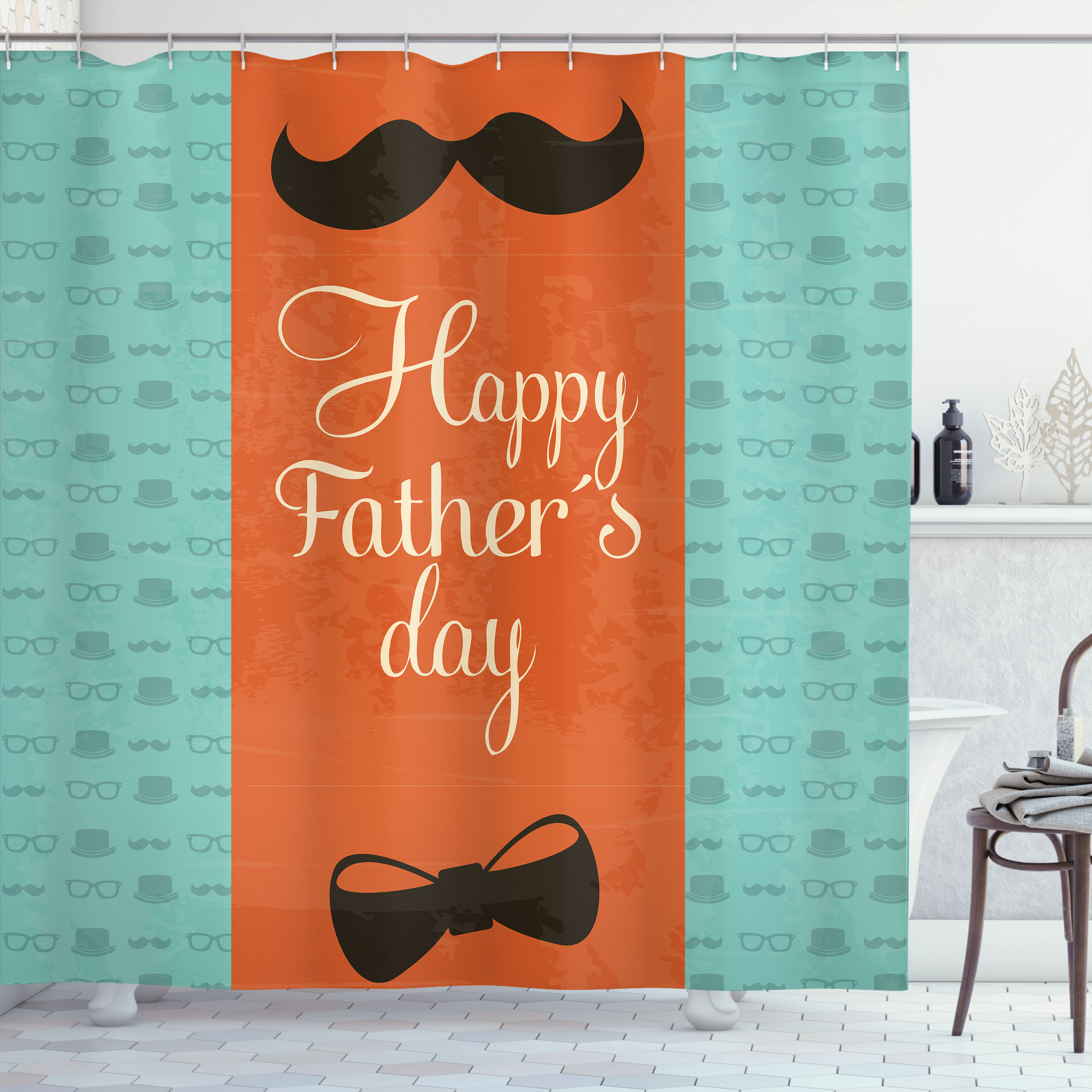 George Oliver Fathers Day Shower Curtain Mustache Bowtie Dark Orange ...