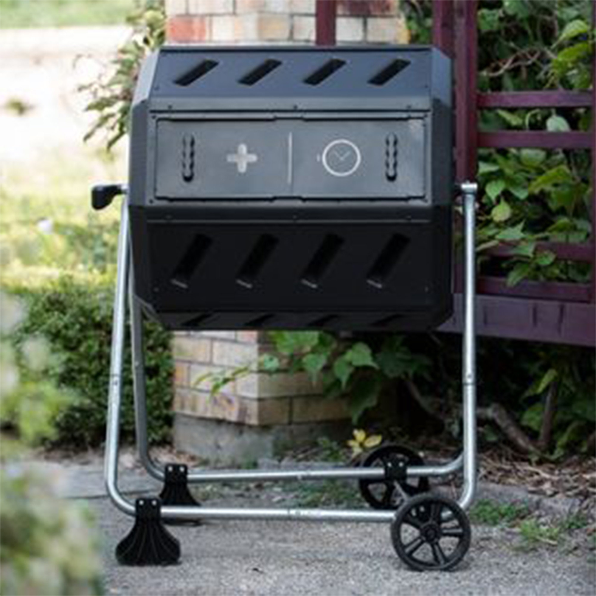 FCMP Outdoor 37 Gallon Dual Chamber Tumbling Composter Bin with Wheels ...