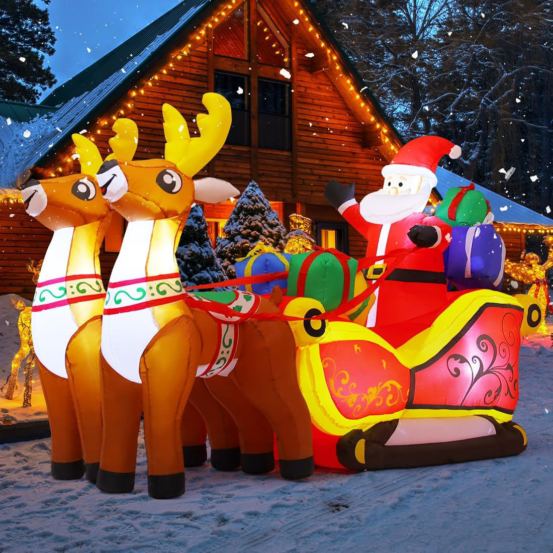 GOOSH Christmas Inflatable Santa Sleigh Inflatable Santa Sleigh Outdoor ...