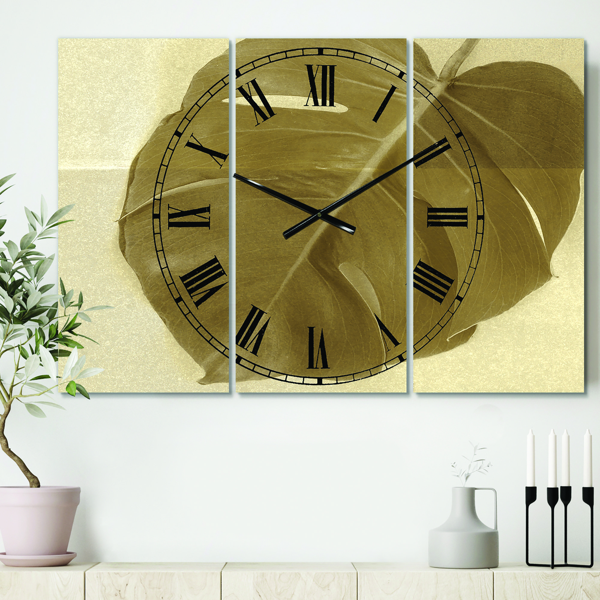 East Urban Home Botanical Beige Retro Leaf - Traditional wall clock ...