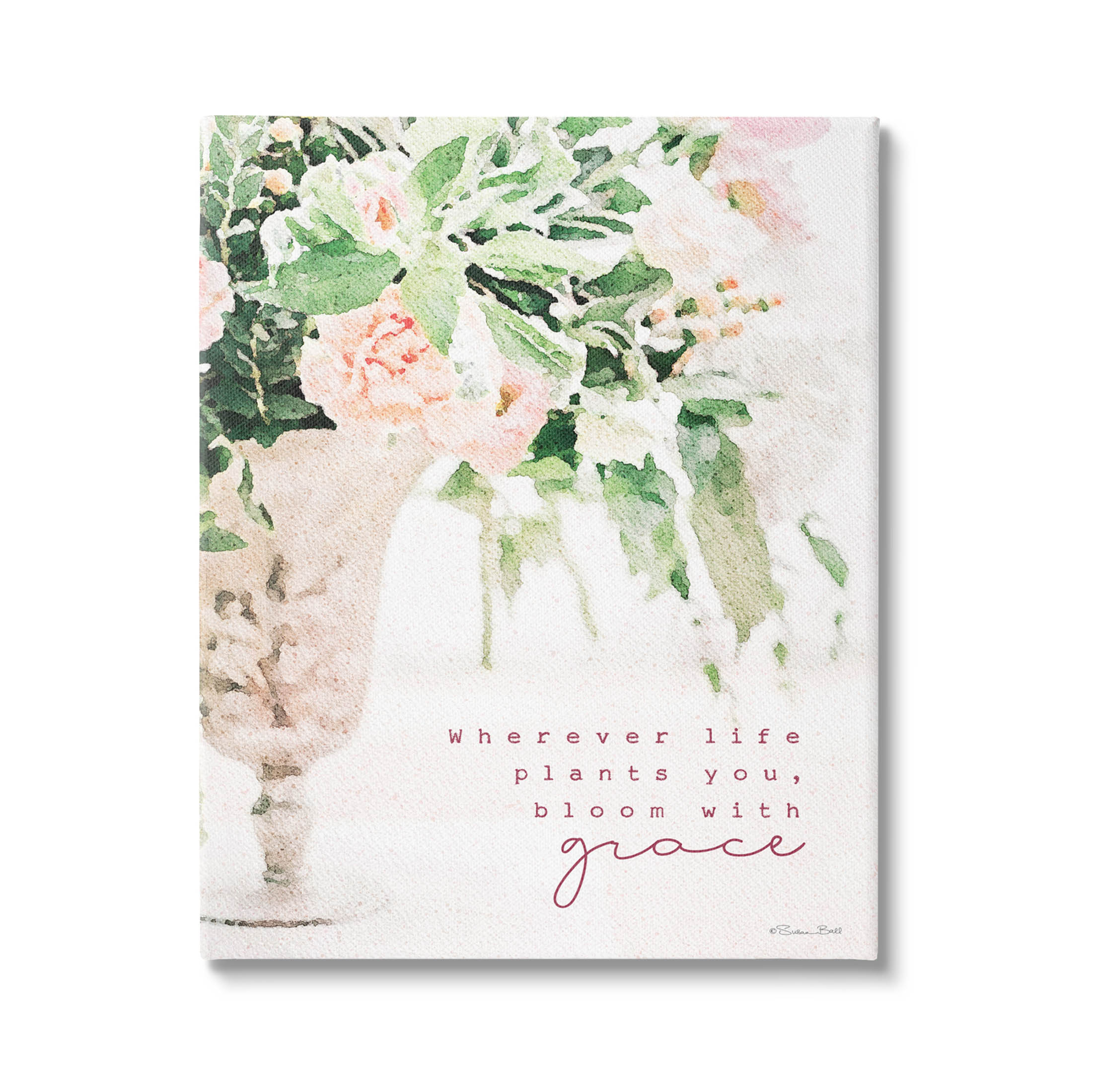 Stupell Industries Bloom With Grace Floral Phrase Canvas Wall Art By ...