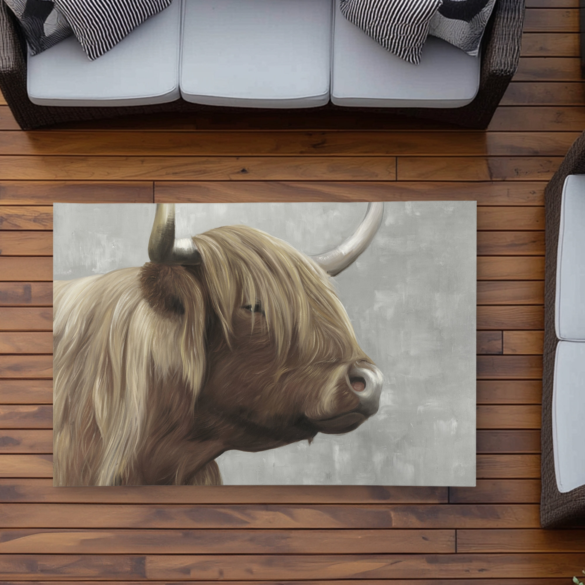 East Urban Home Beautiful Desaturated Highland Cattle Rug | Gray ...
