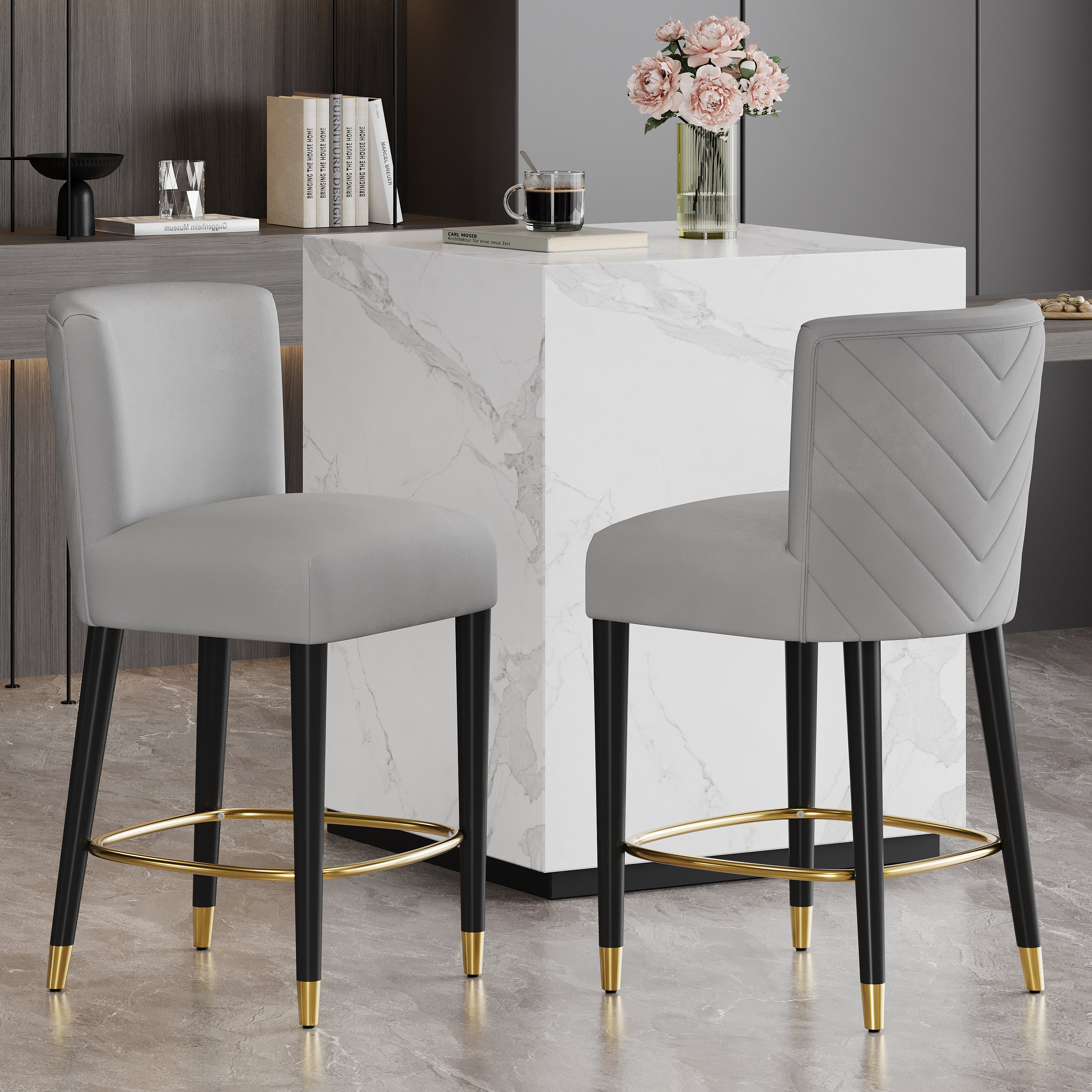 Everly Quinn 27'' Upholstered Counter Stools, Set of 2 Modern Bar ...
