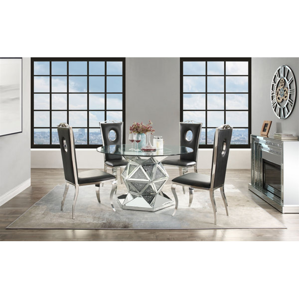 Mercer41 Luxurious Mirrored And Faux Diamond Dining Table For Stylish ...