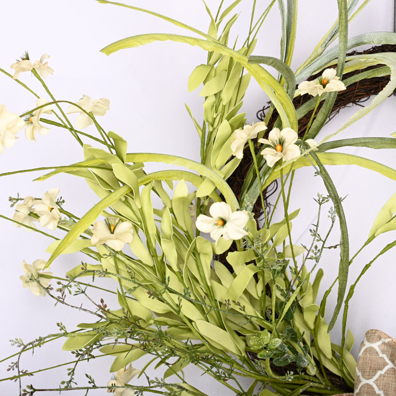 Primrue 26" Spring Summer Front Door Wreath with Daisy Blossoms Cluster ...