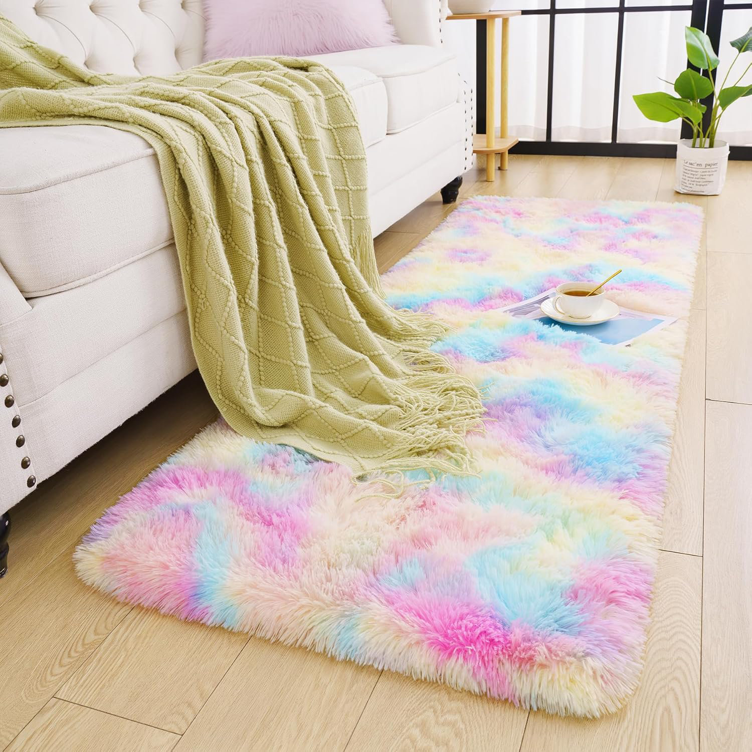 Mercer41 Rainbow Area Rug Bedroom, 2x6 Feet Fluffy Hallway Runner Rug ...