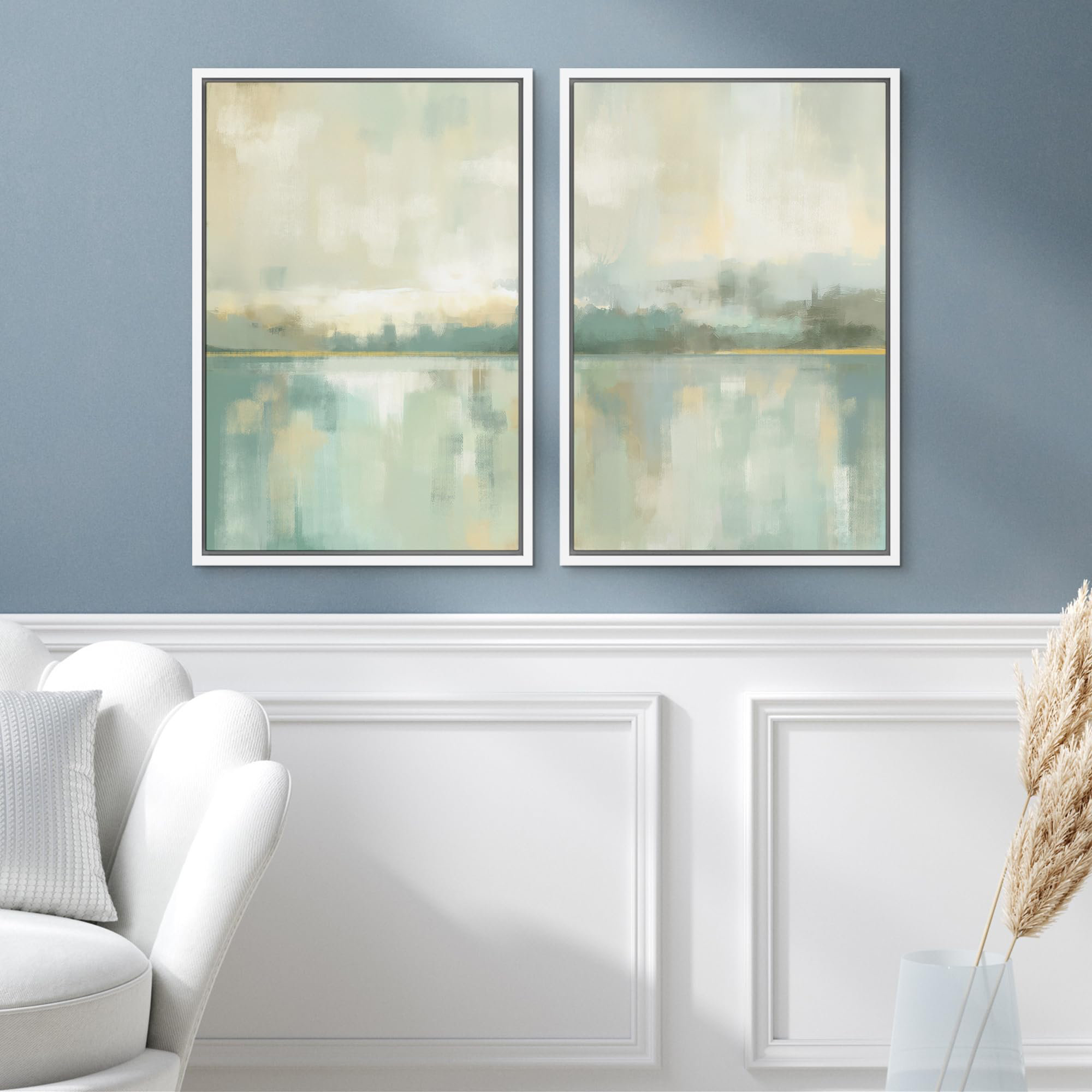 wall26 " Sage Green & Tan Lake Abstract Landscape Modern Art Wall Decor ...