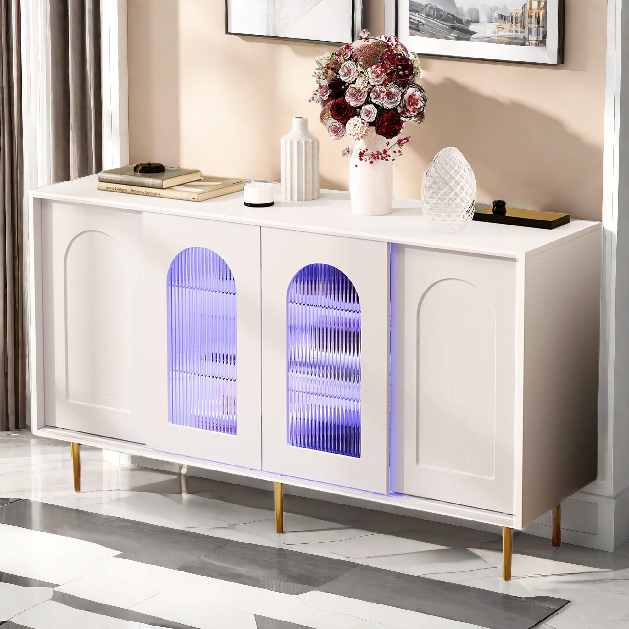 Wrought Studio Sideboard With Glass Sliding Doors, Bluetooth Lamp Belt ...