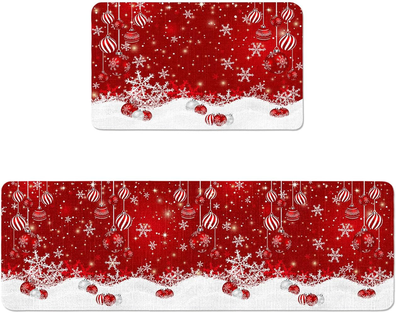 The Holiday Aisle® 2PCS Christmas Kitchen Mats, Xmas Red Floor Mats ...