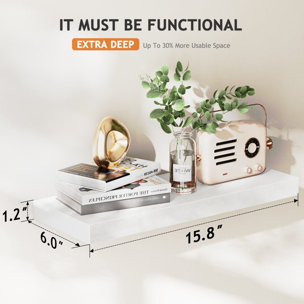 Ebern Designs Mosig 2 Piece Solid Wood Floating Shelf with Invisible ...