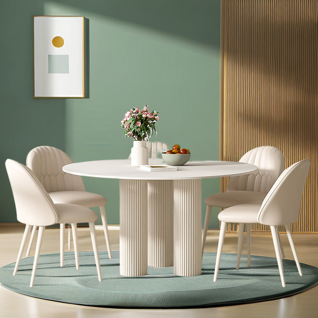 Corrigan Studio® 4 - Person White Sintered Stone Tabletop Round Dining ...