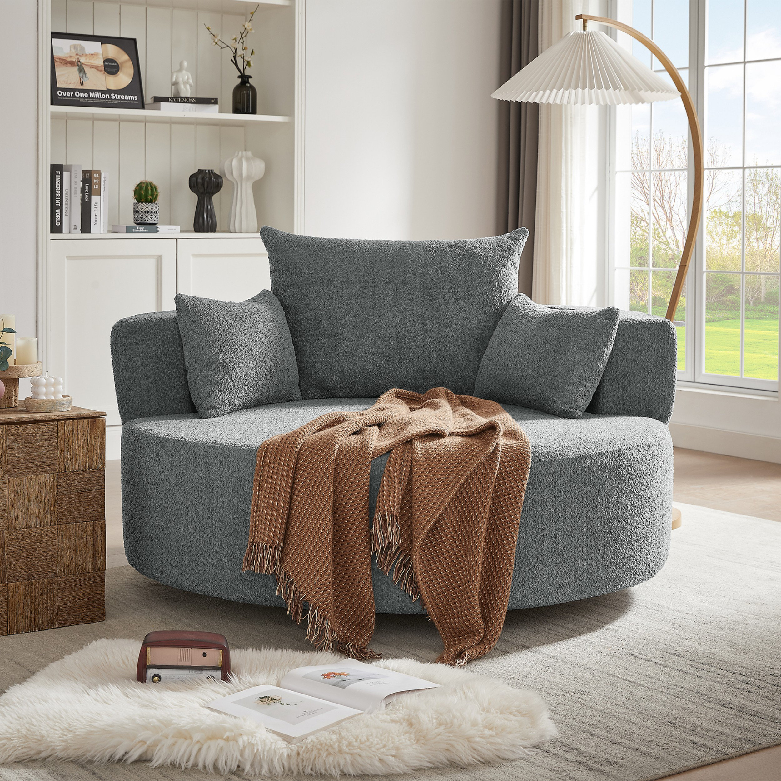Hokku Designs Swivel round sofa chair with 3 removable pillows | Wayfair