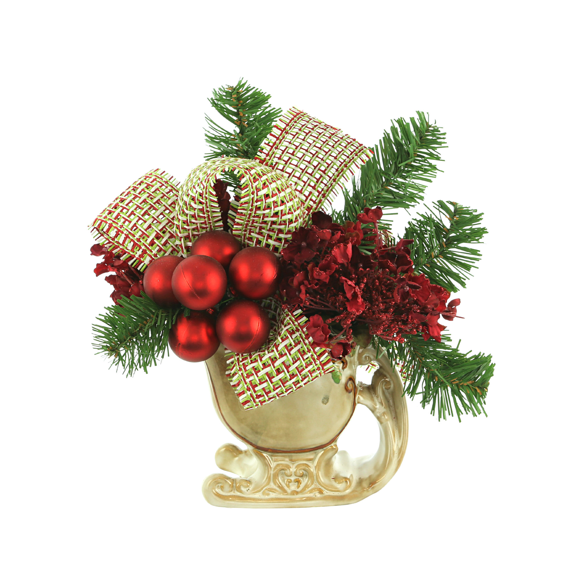 Creative Displays, Inc. Holiday Evergreen Arrangement in Ceramic Sled ...