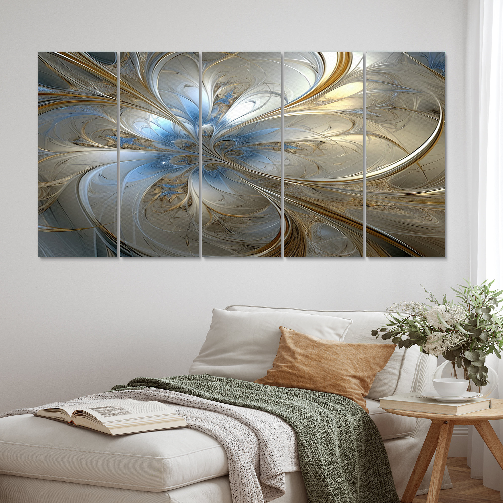 House of Hampton® Tender Floral Whirling Spiral - Abstract Spirals Canvas Art Print - 5 Equal ...