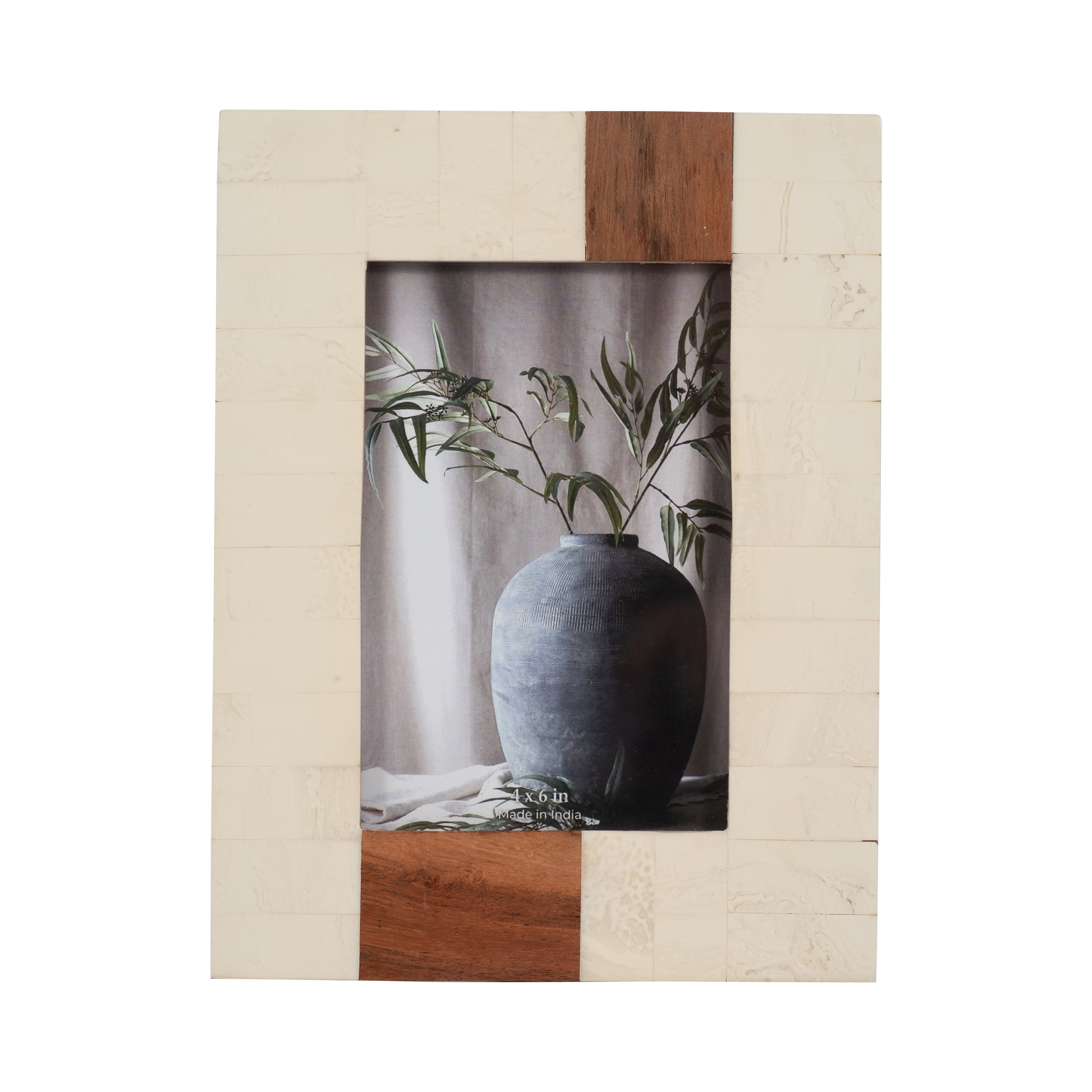 Joss & Main Neutral Resin Wood Ivory and Brown Stripe Rectangle Photo ...