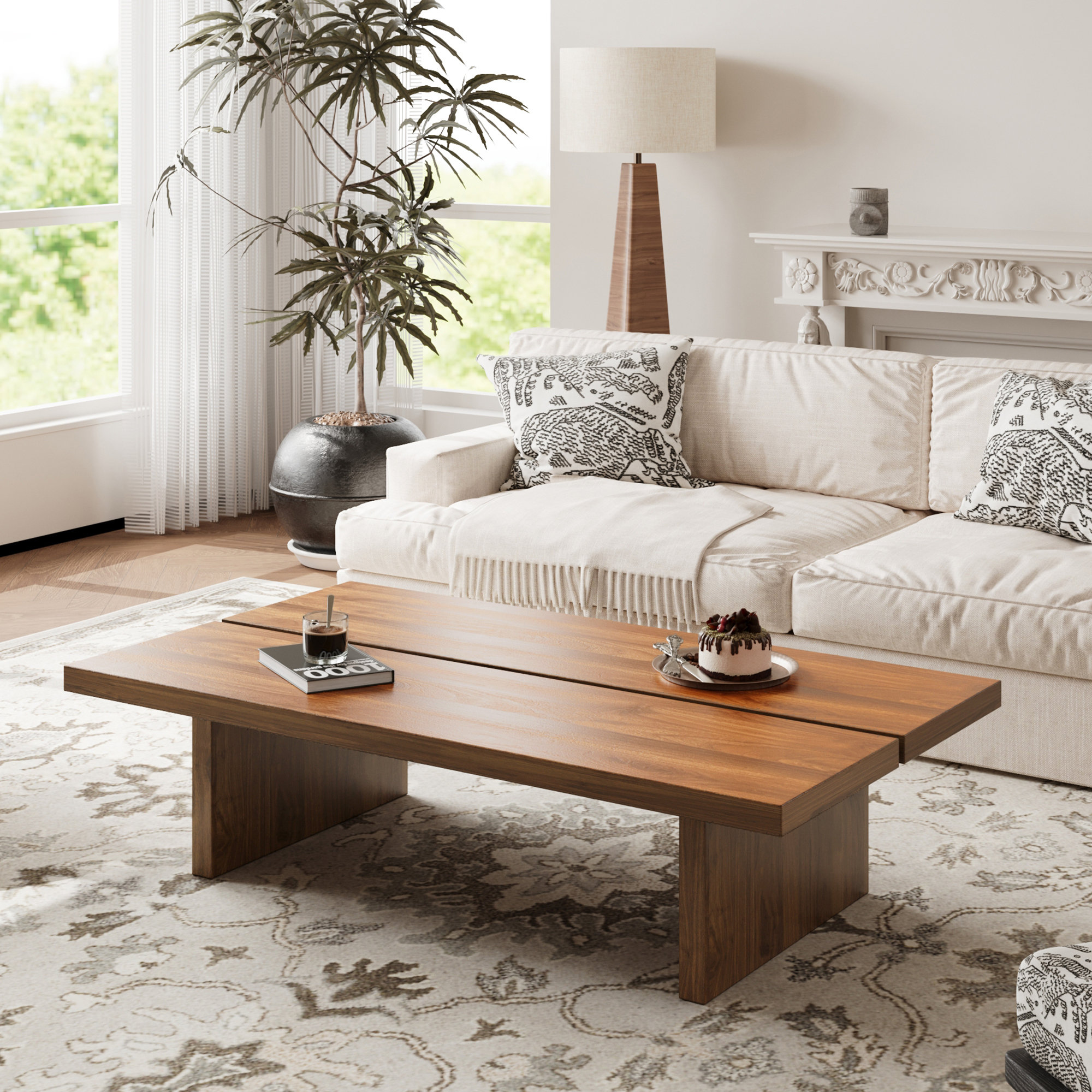 Ebern Designs 47'' Wood Coffee Table, Rectangle Coffee Table Living ...