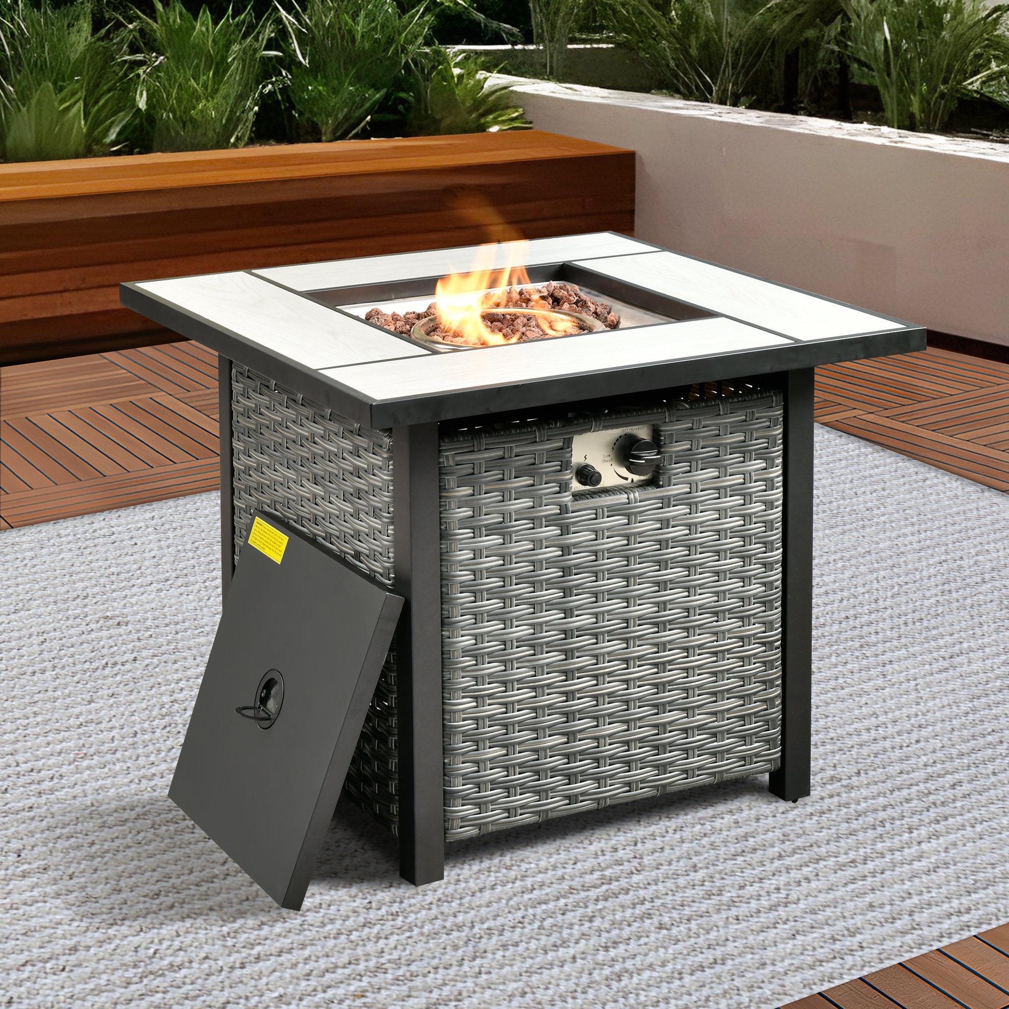 Latitude Run® Table de foyer d'extérieur au propane en acier H 24,8 po x l 30 po Dzion - Wayfair ...