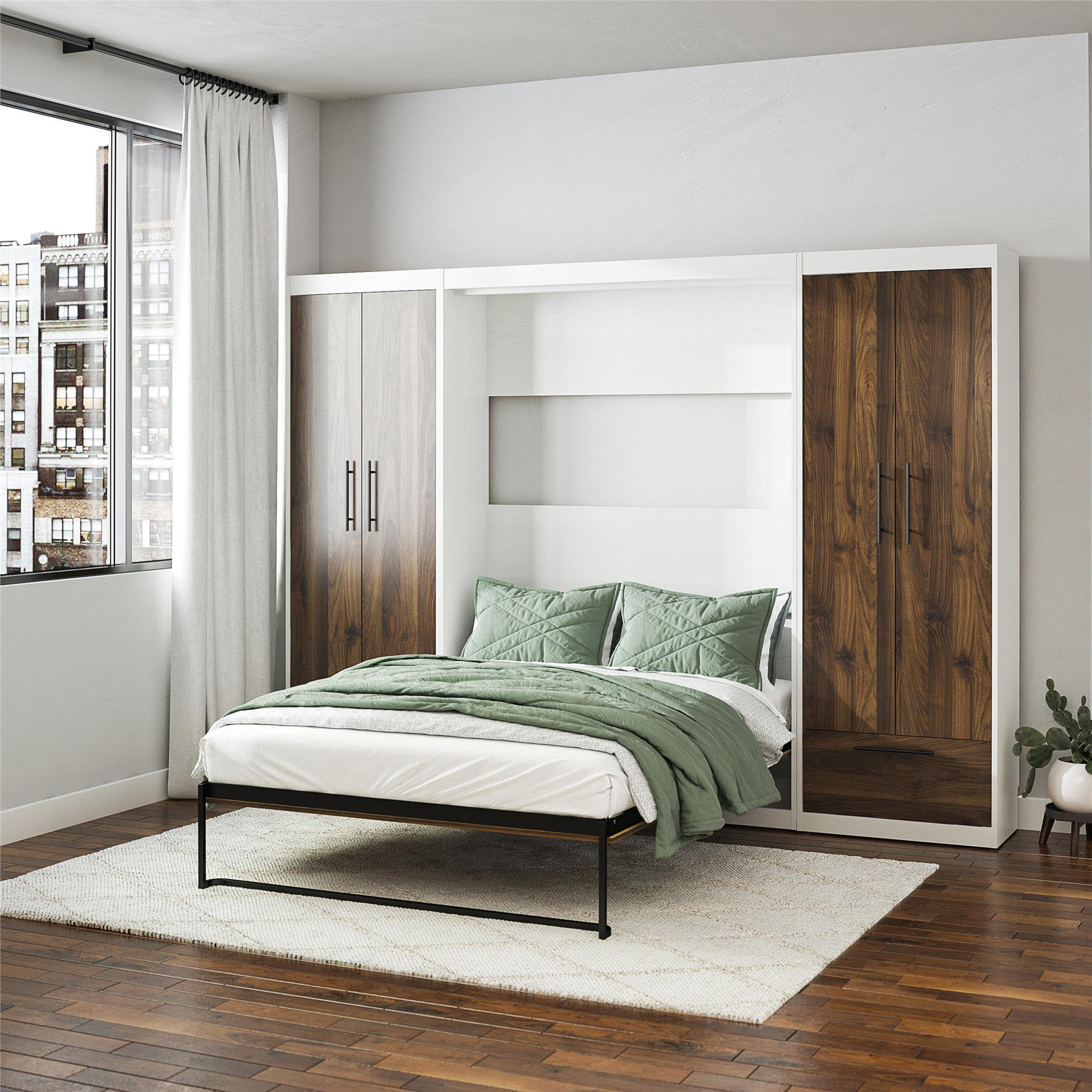Wade Logan Tapaktuan Murphy Storage Bed with 2 Wardrobe Side Cabinets ...