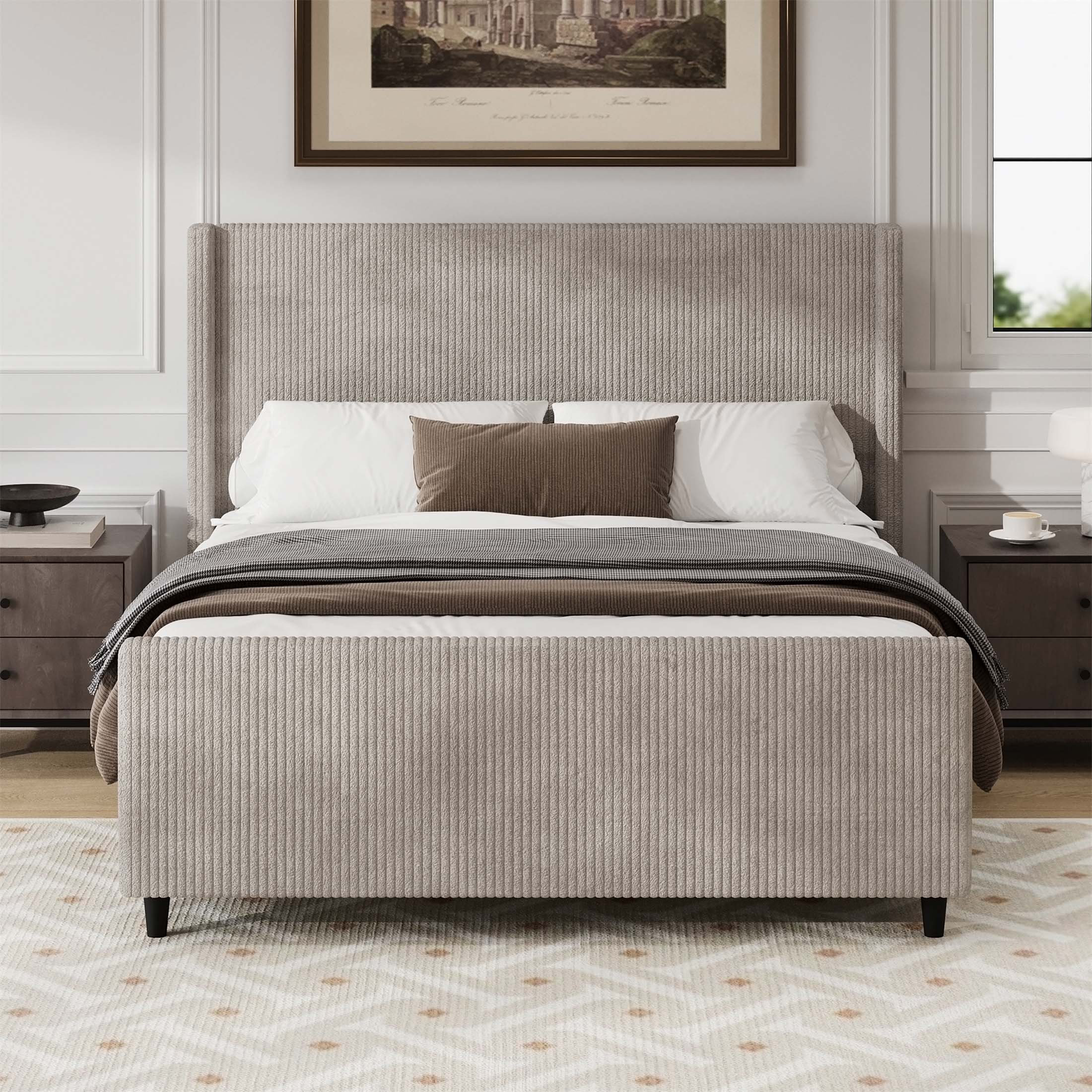 Latitude Run® Headboard Corduroy Upholstered Bed Frame with Vertical ...