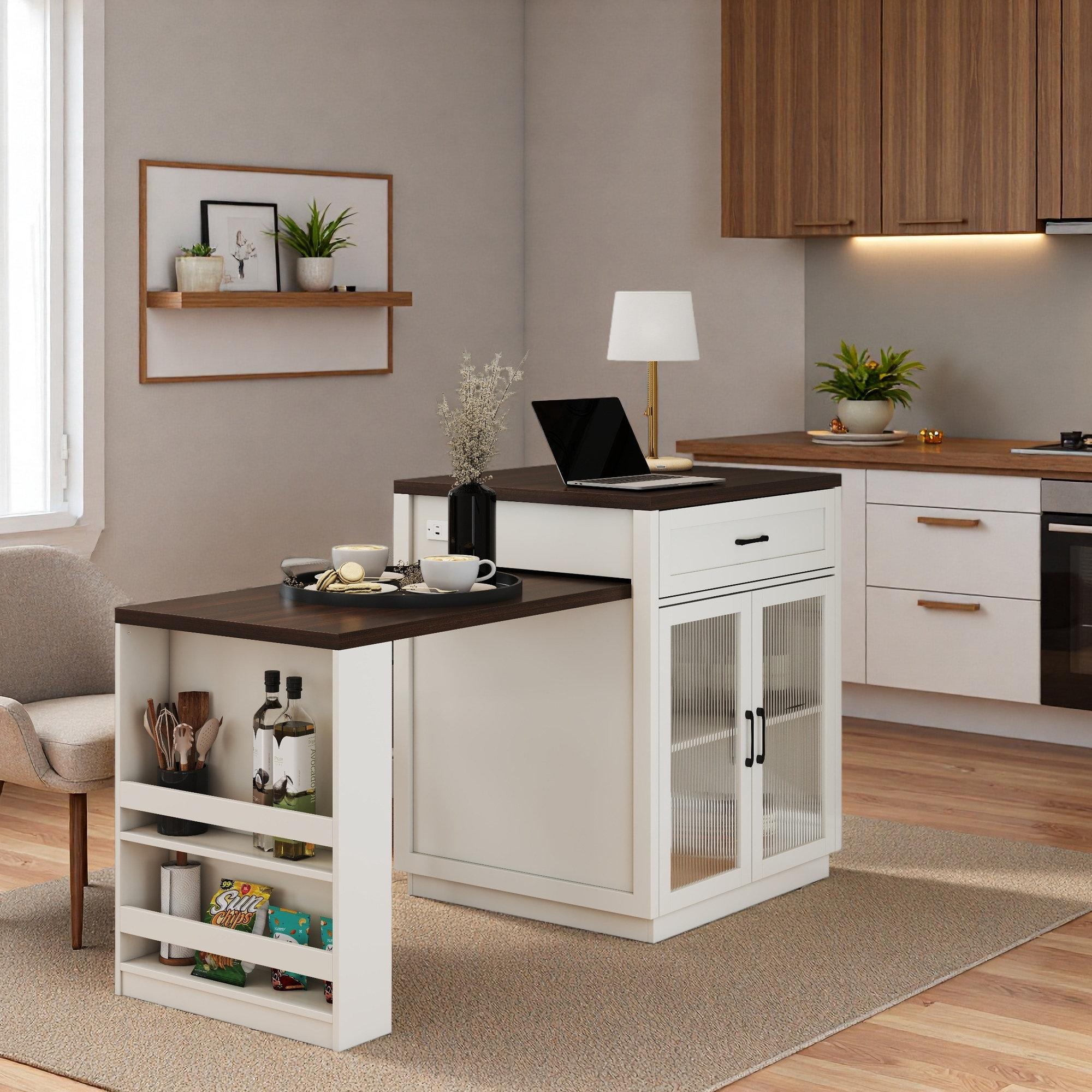 Latitude Run® 83.1'' Extendable Kitchen Island With Slide Out Table And ...