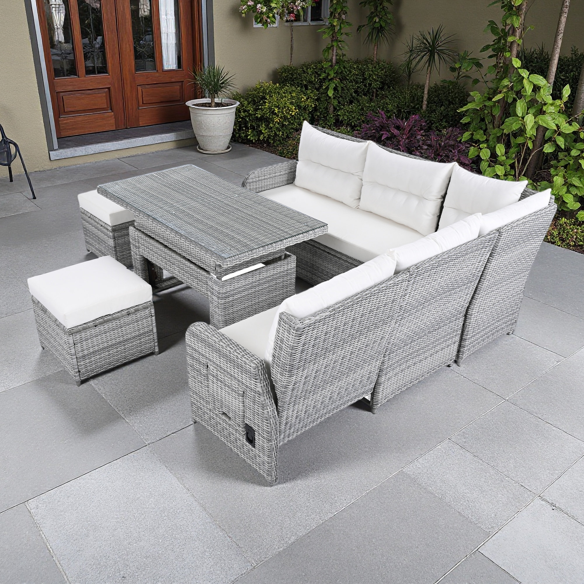 Latitude Run® Outdoor Patio Furniture Set With Recliners, Adjustable Table & Ottomans - All ...