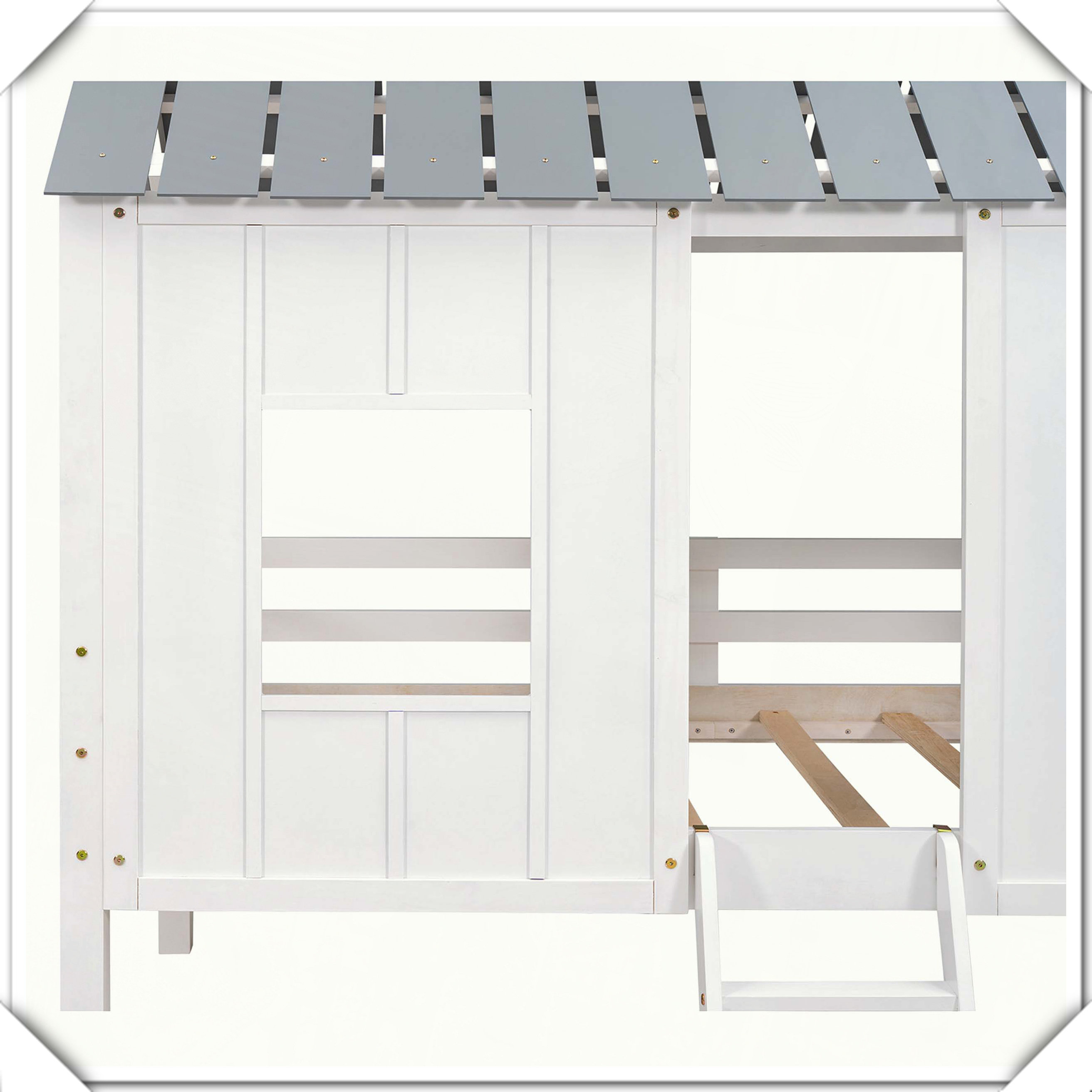 Union Rustic Low Loft House Bed Roof Two Front Windows Design,Twin ...