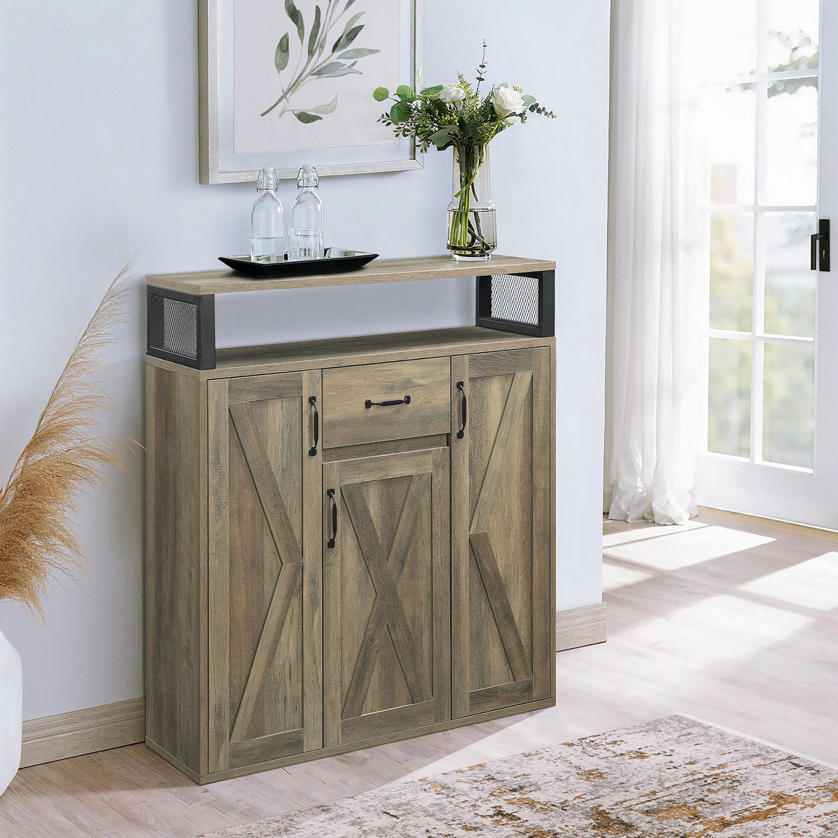 Gracie Oaks Server With 3 Doors Rustic Sideboard Buffet Cabinet ...
