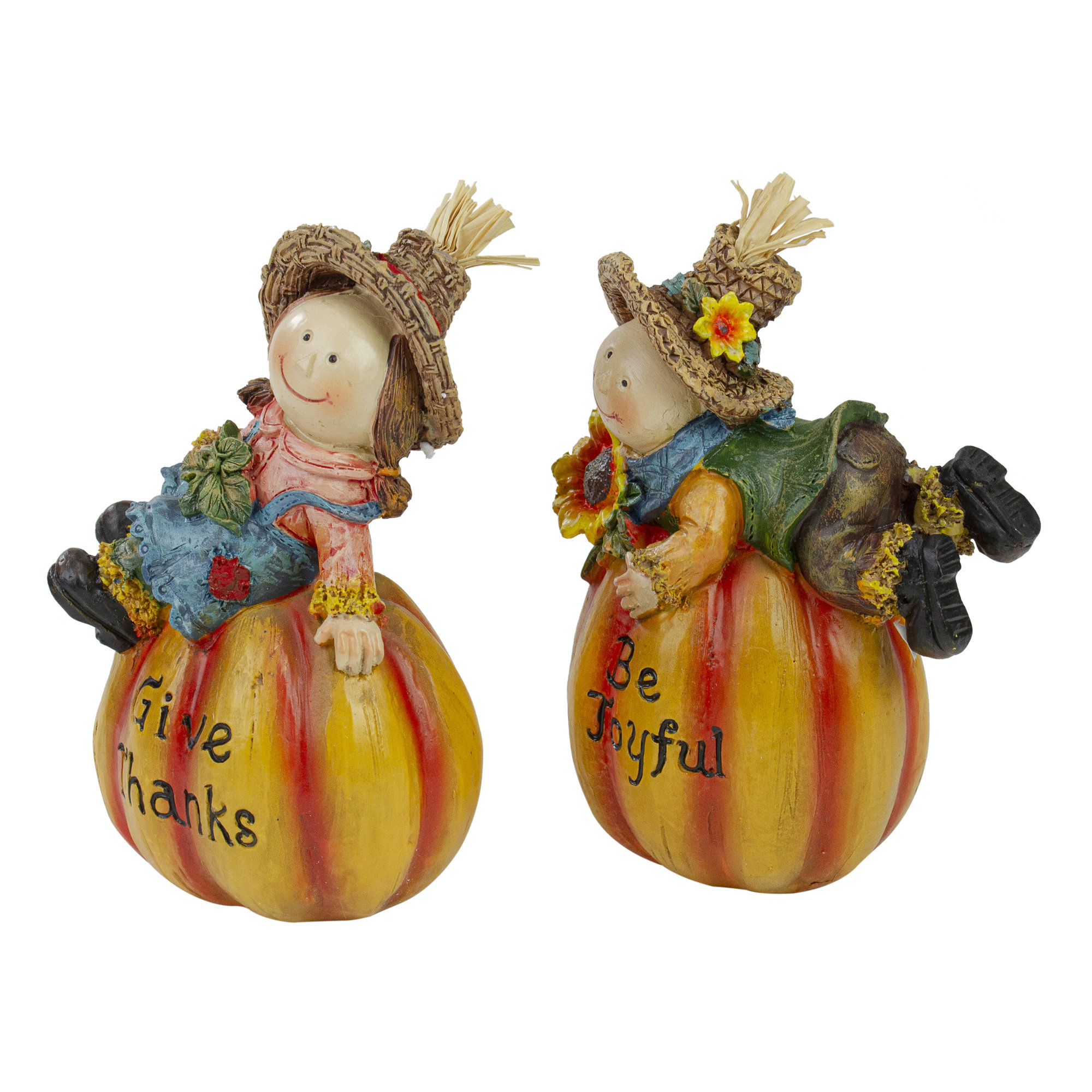Northlight Seasonal Girl and Boy Scarecrows with Pumpkins Fall Harvest ...