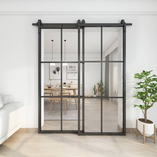 JUBEST Bypass Clear Glass Barn Door with Double Hardware Kit and Soft ...