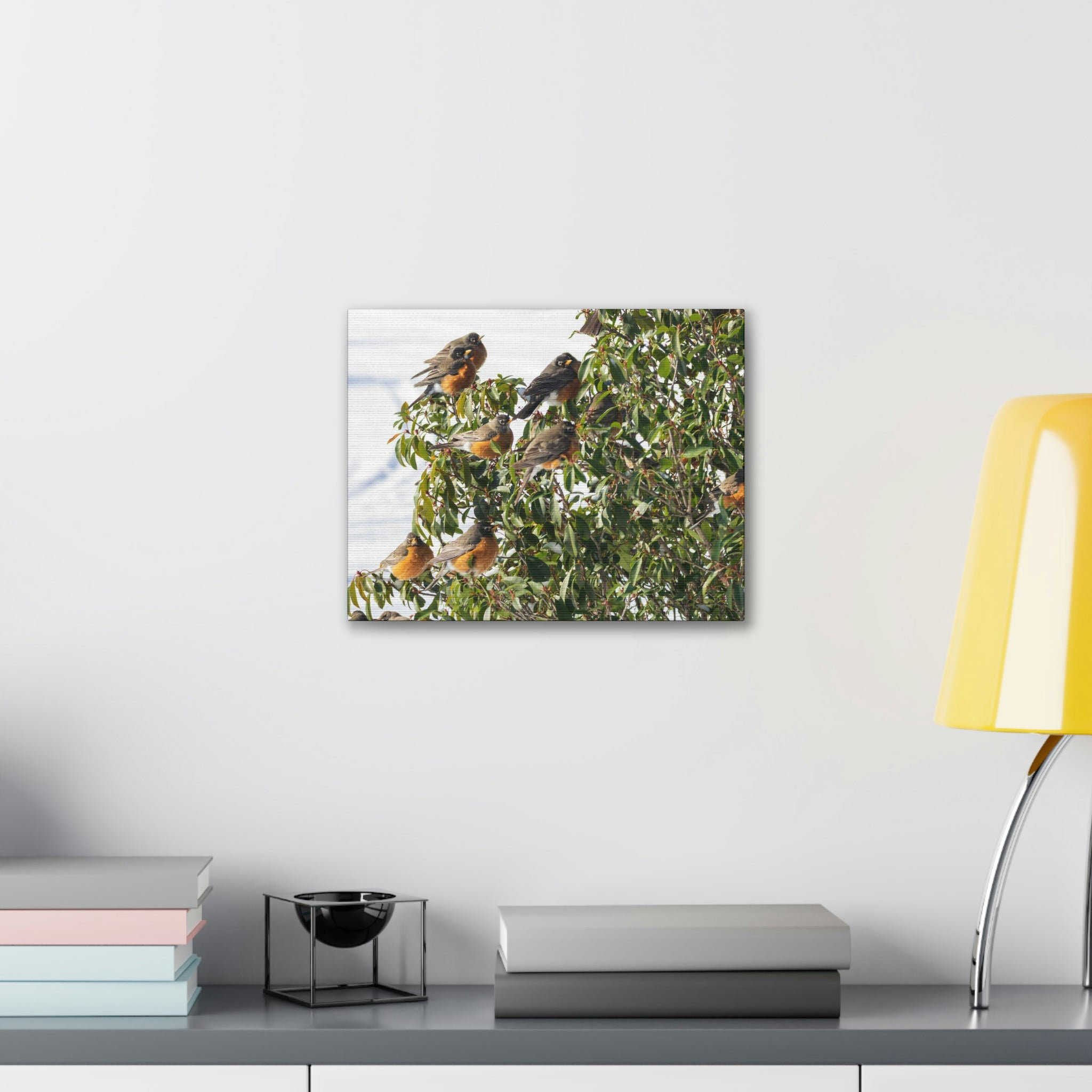 Ebern Designs Flock of American Robins on a Tree Print Animal Wall Art ...