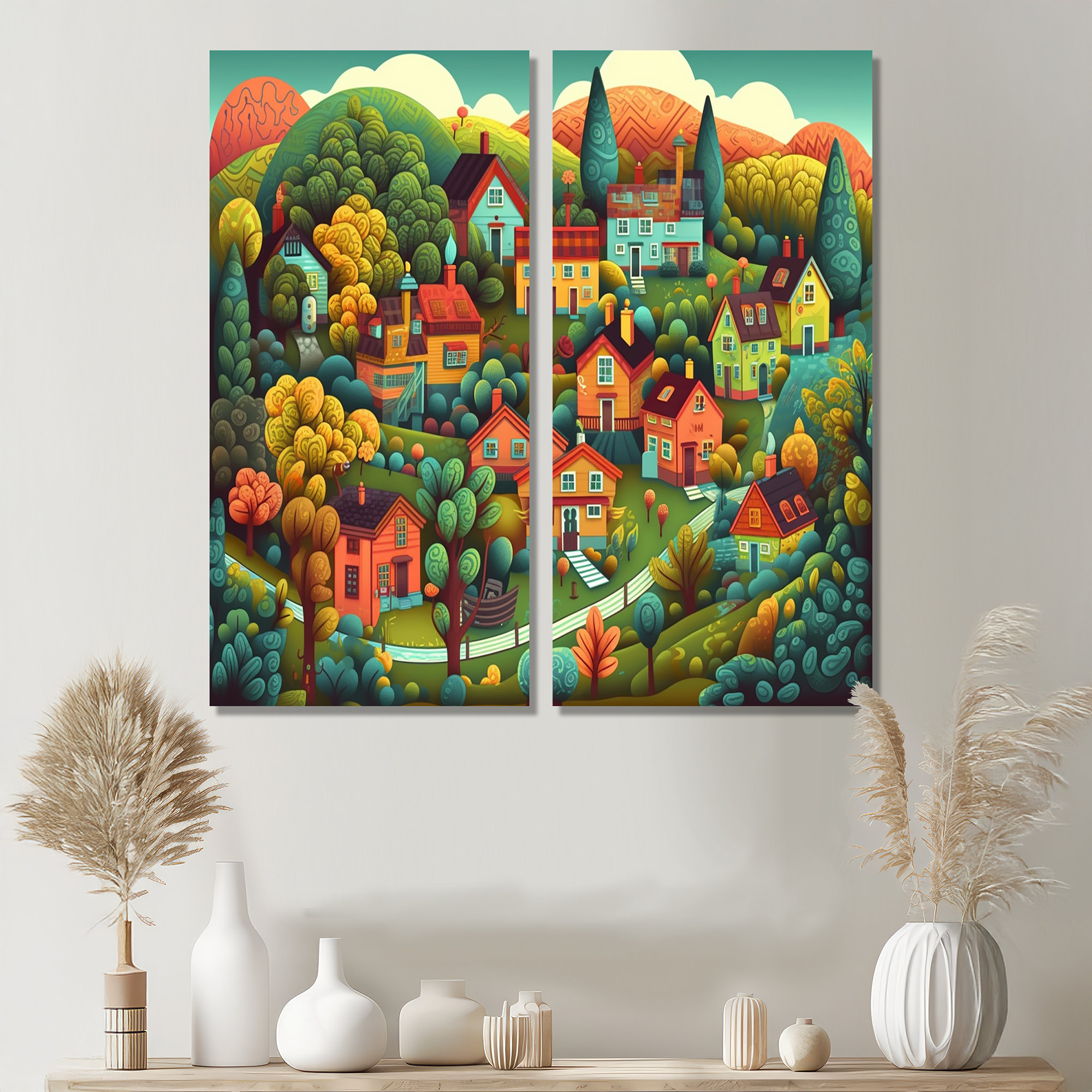 Mercer41 Small Town Village II - Large Landscape Modern Canvas Prints ...