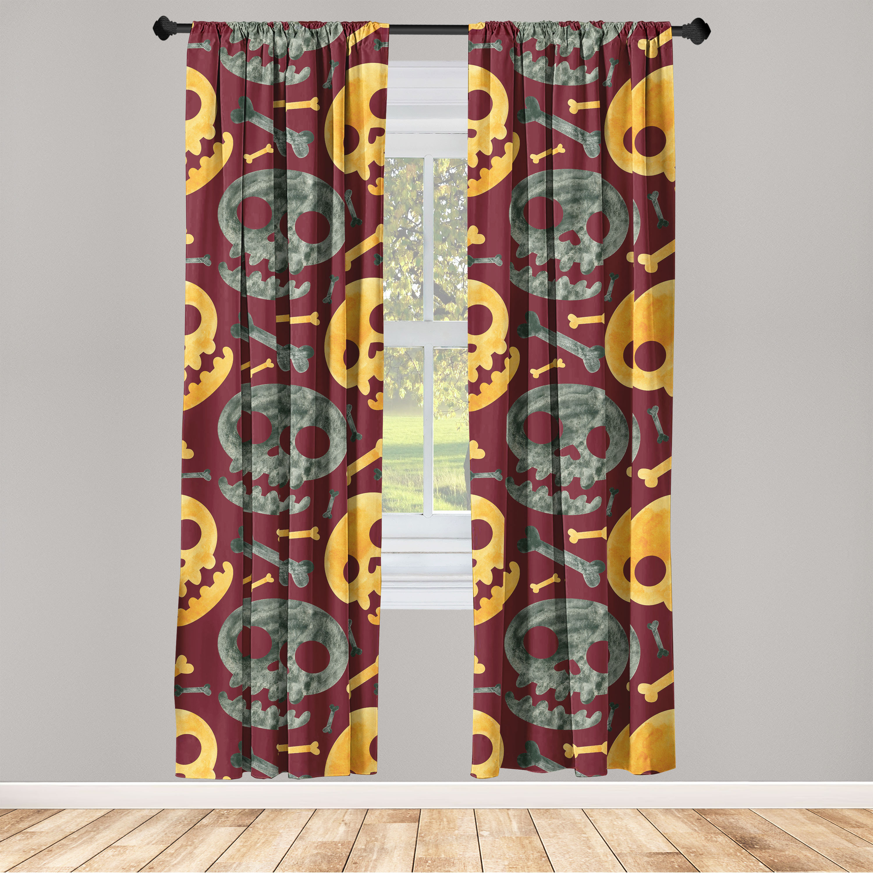 East Urban Home Halloween Curtains Spooky Skulls and Bones Pair 427672 ...