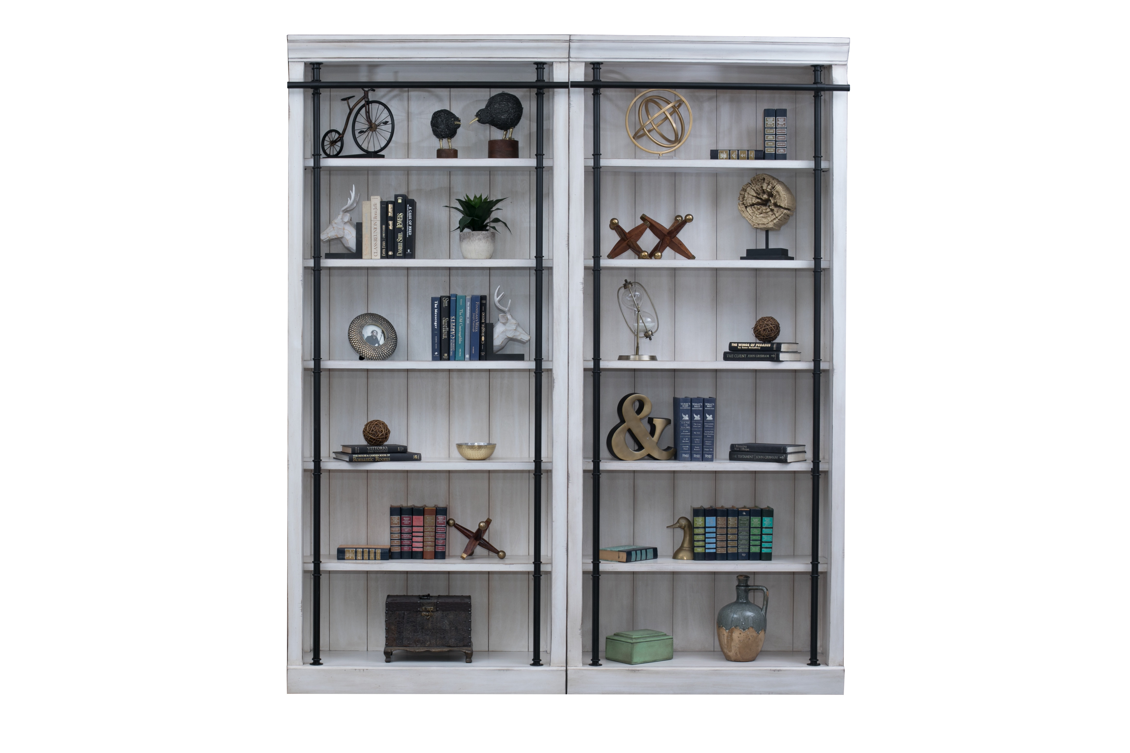 Birch Lane™ Lorna Rustic 94" Tall Bookcase Wall With Ladder, Storage ...