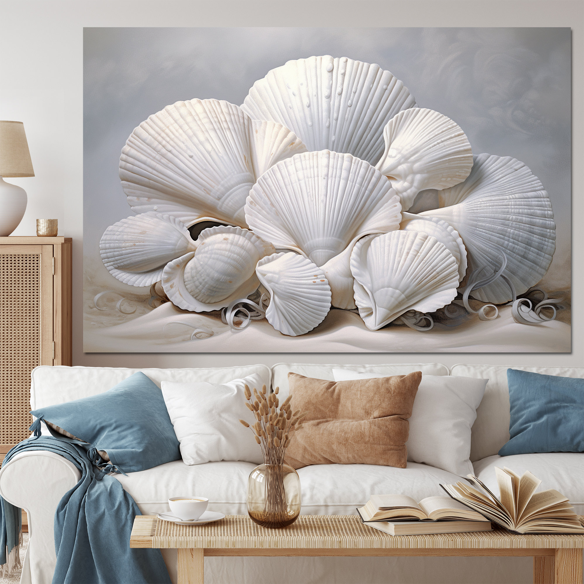 Design Art Monochromatic White Seashells - Animals Canvas Prints | Wayfair