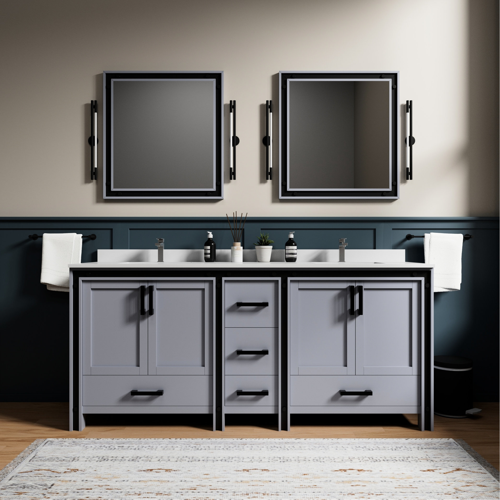 Hokku Designs Dark Grey Vanity For Bathroom - Marble Countertop, 30 ...