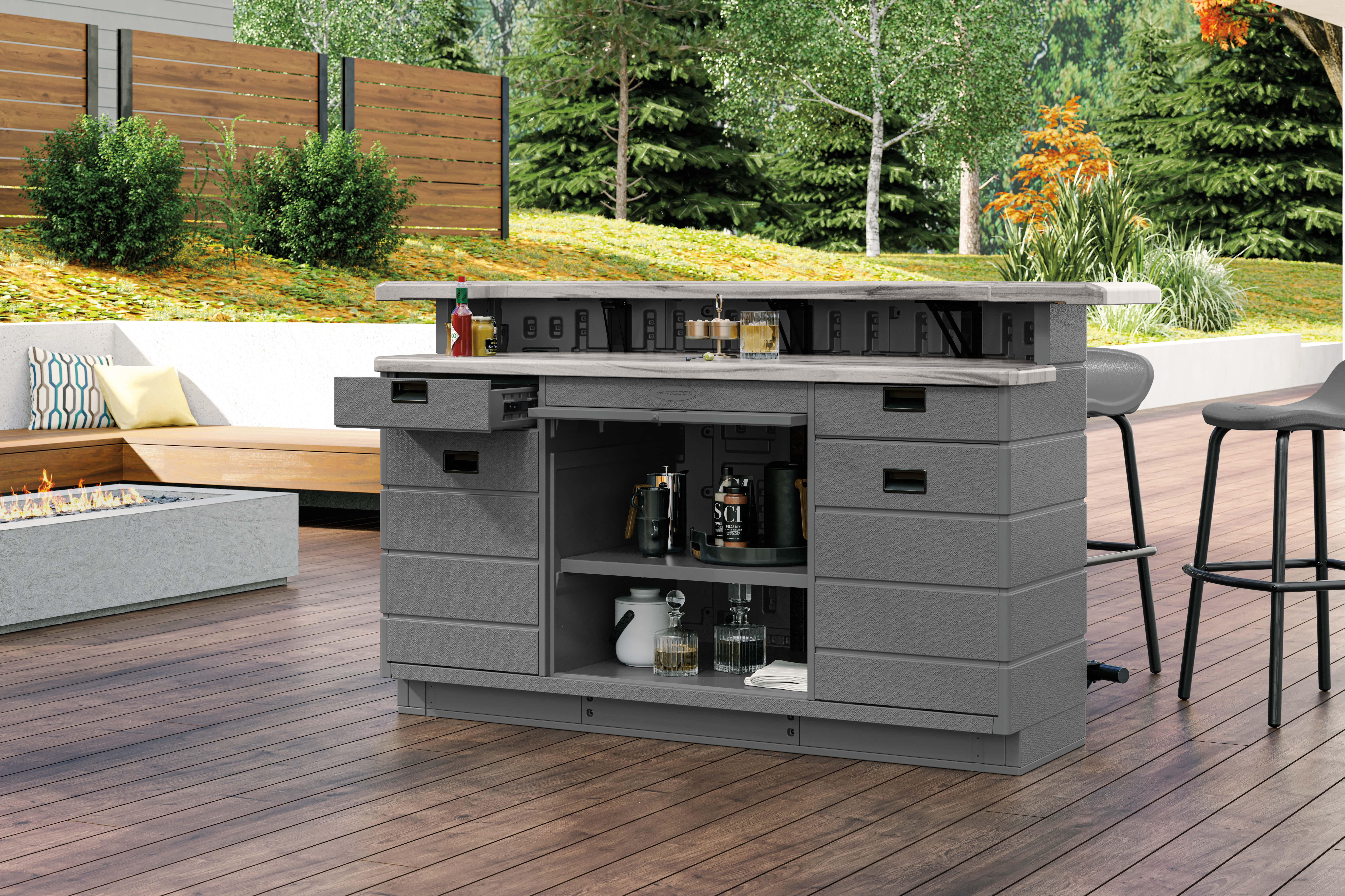 Suncast Backyard Oasis Water Resistant Entertainment Bar with Pull-Out ...